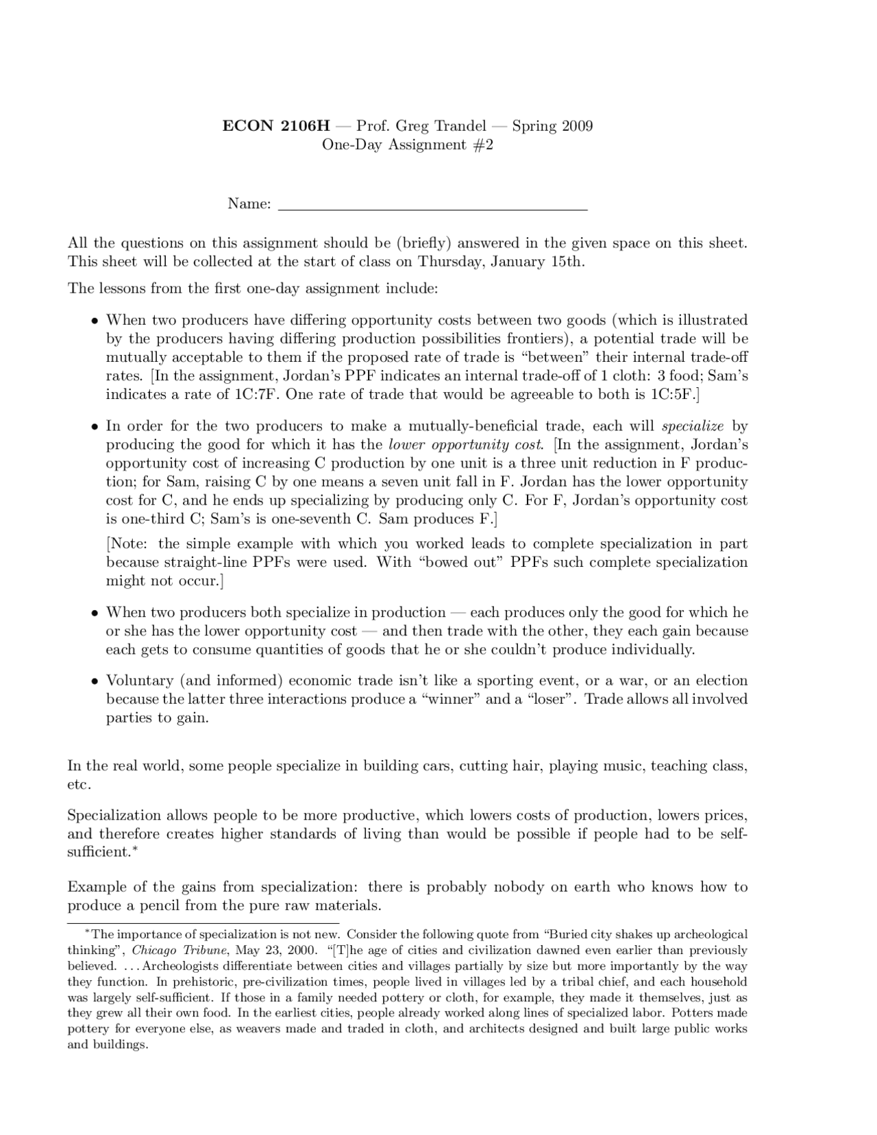 Introduction To Principles Of Microeconomics Assignment 2 Econ 2106