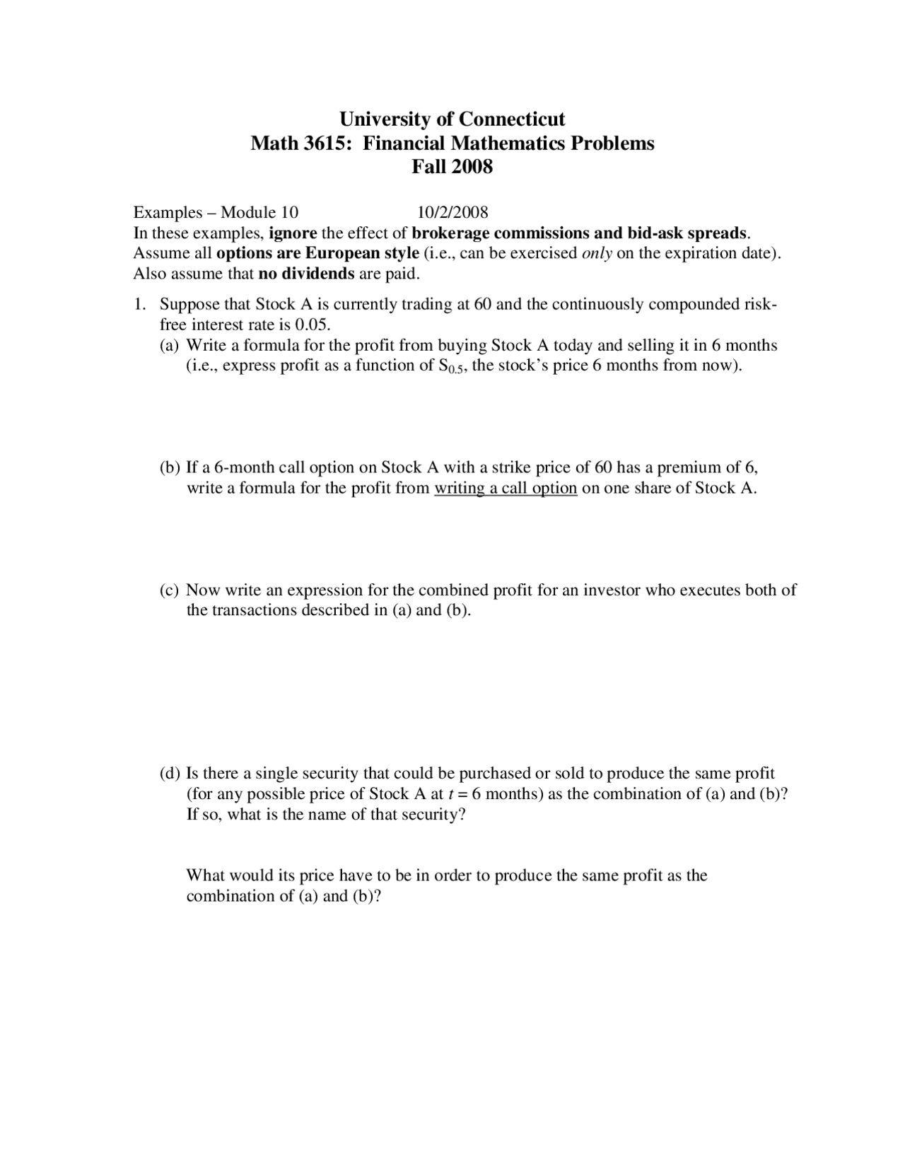 Financial Mathematics Problems - Module 10 with Examples | MATH 3615 ...