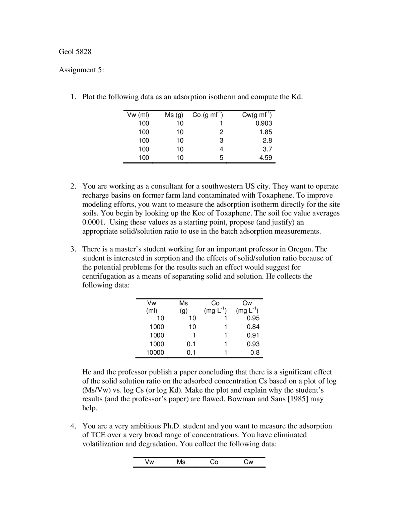 Chemical Hydrogeology Notes For Assignment 5 Gly 5828 Docsity