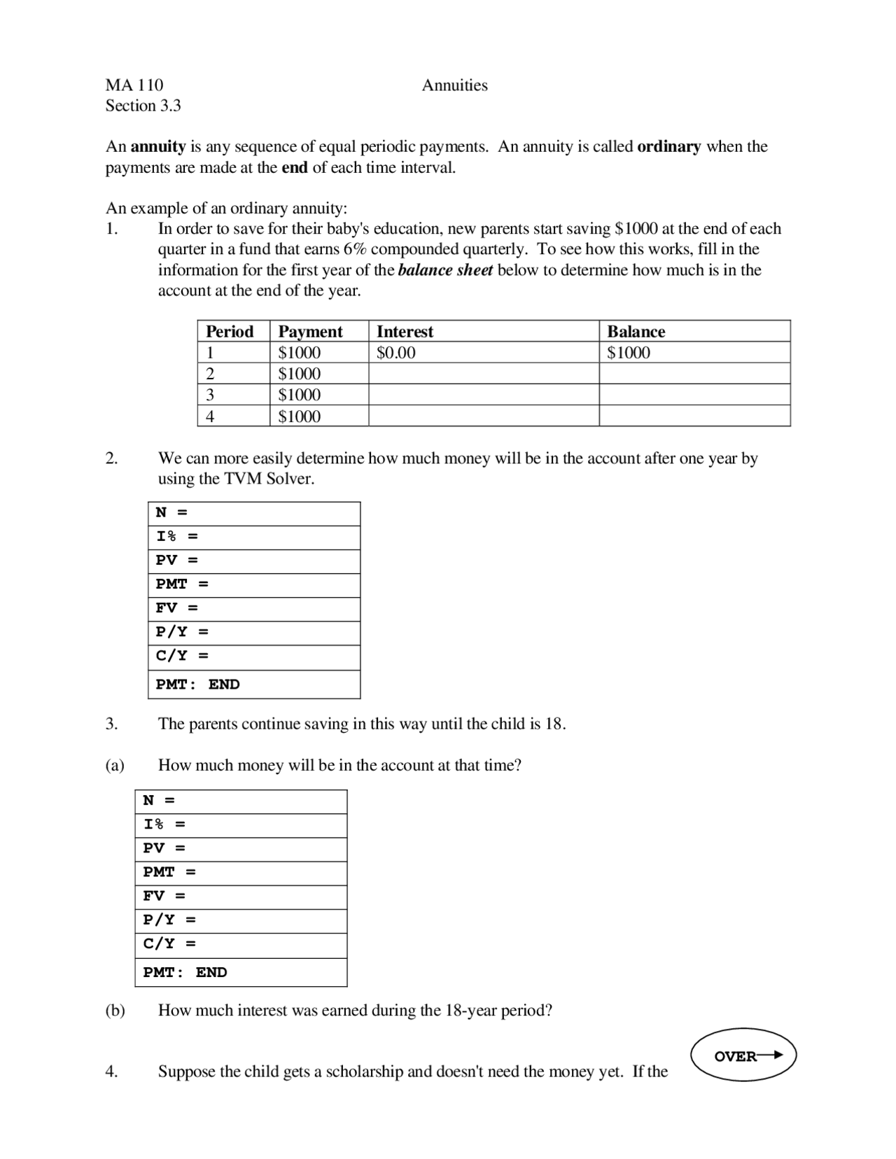 Annuities Assignment | Survey of College Mathematics | MA 110 - Docsity