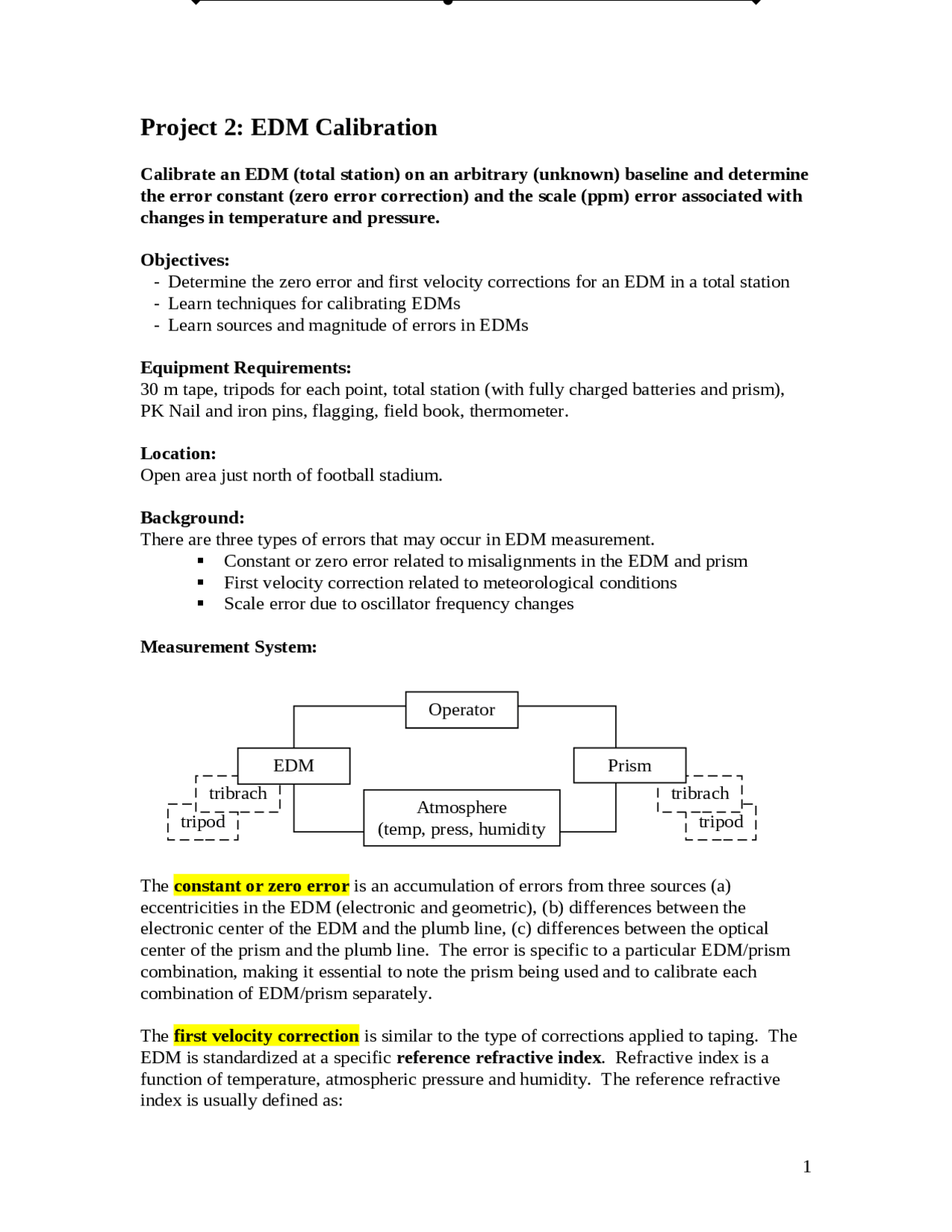 Project 2: EDM Calibration - Spatial Measurement Systems | SUR 3501 ...