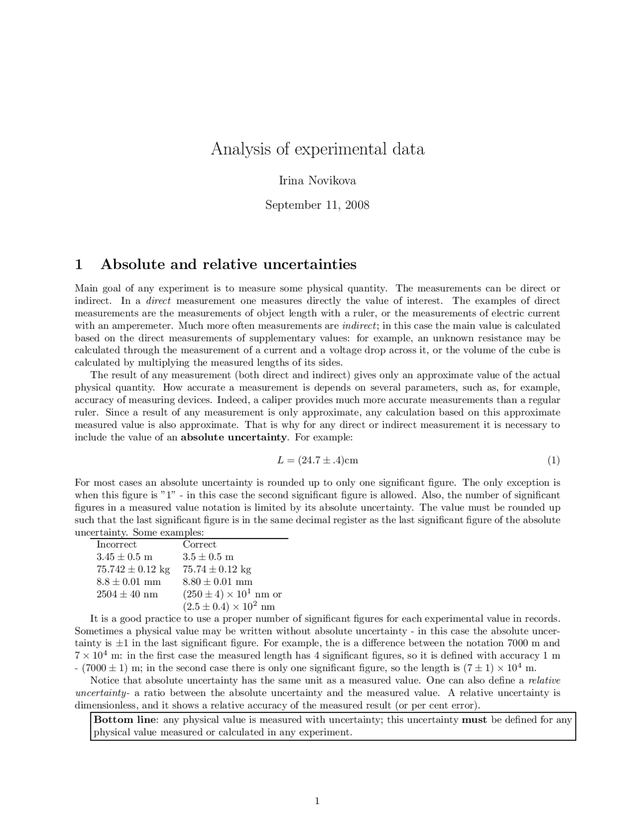 Analysis Of Experimental Data Lecture Notes Phys 251 Docsity