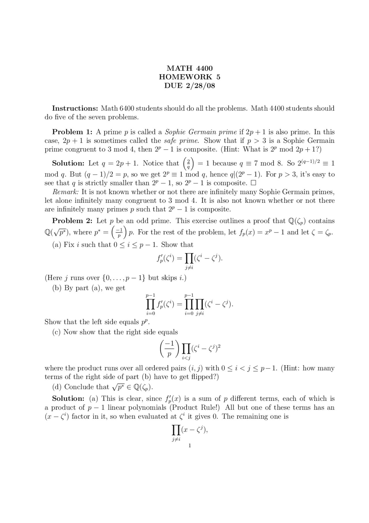 Homework 5 Problems With Solutions Number Theory Math 4400 Docsity