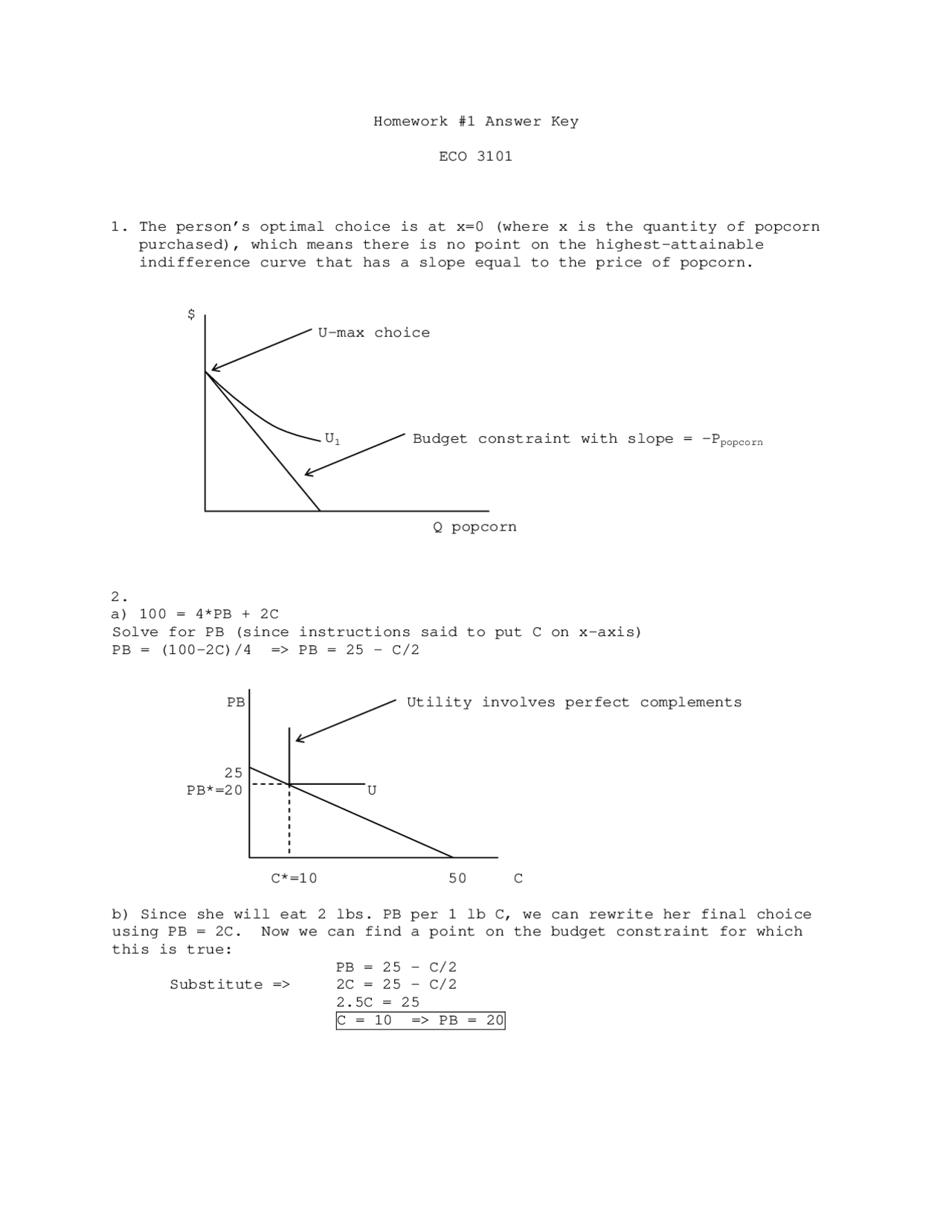 Homework I Answer Key Intermediate Microeconomics Eco 3101 Docsity