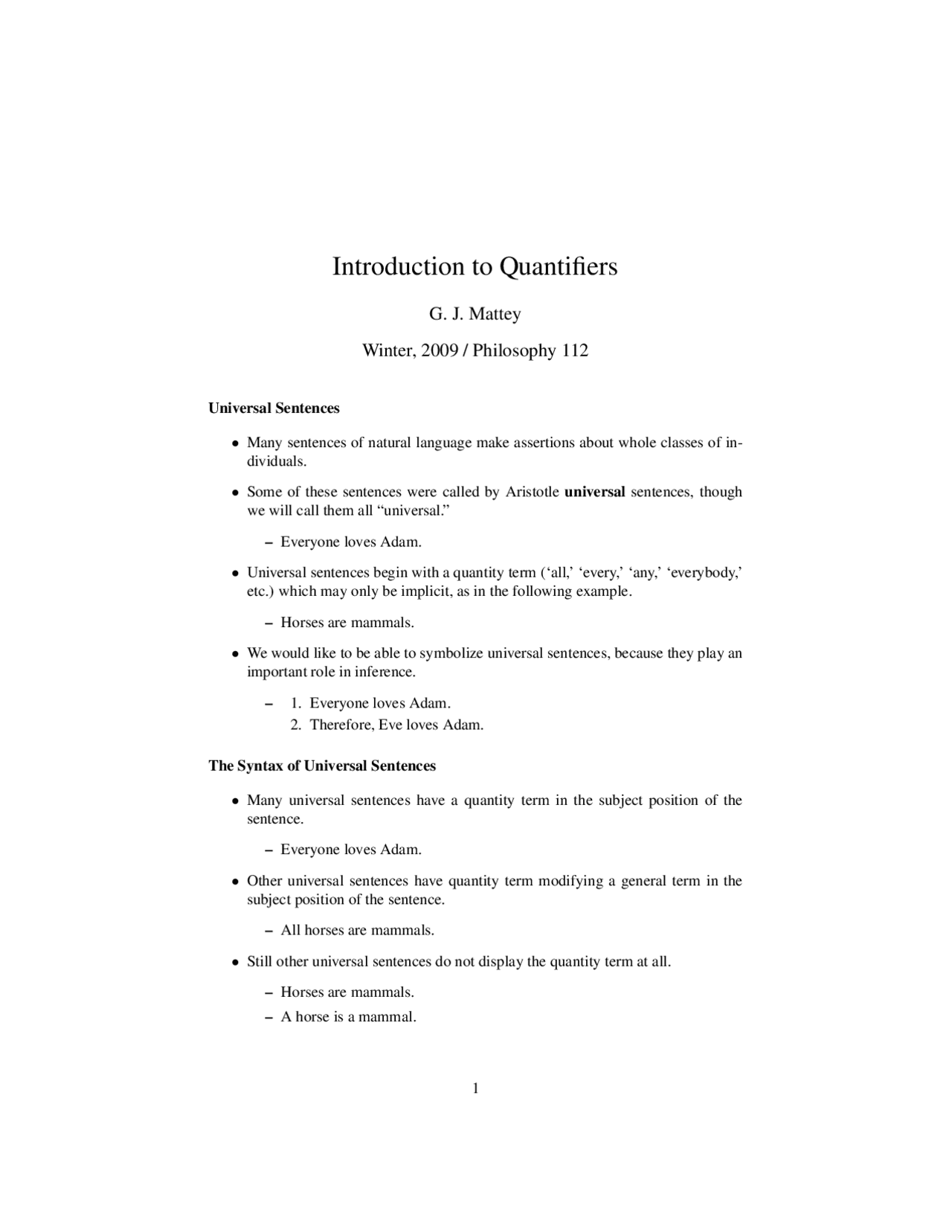 Universal Sentences - Lecture Notes | PHI 112 - Docsity