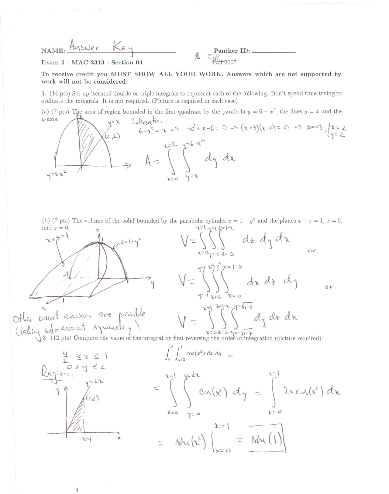 Solved Exam 2 Questions - Multivariable Calculus | MAC 2313 | Exams Calculus | Docsity