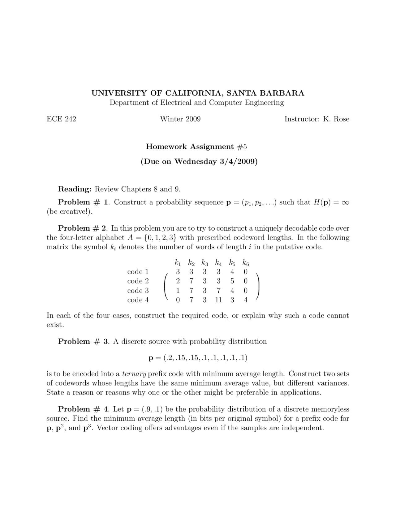 Assignment 5 Signal Compression Ece 242 Docsity