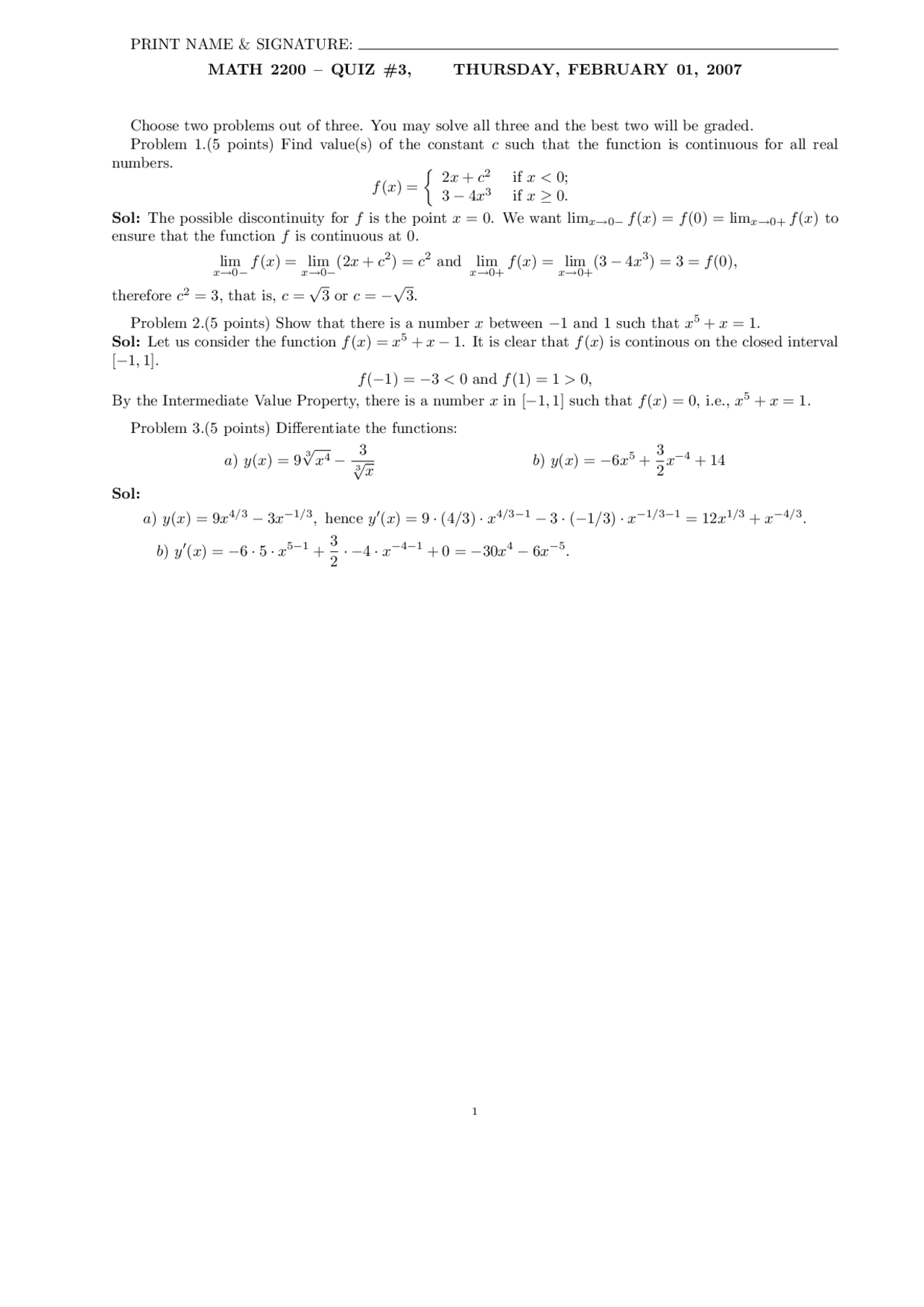 3 Solved Problems On Analytic Geometry And Calculus Quiz 2 Math