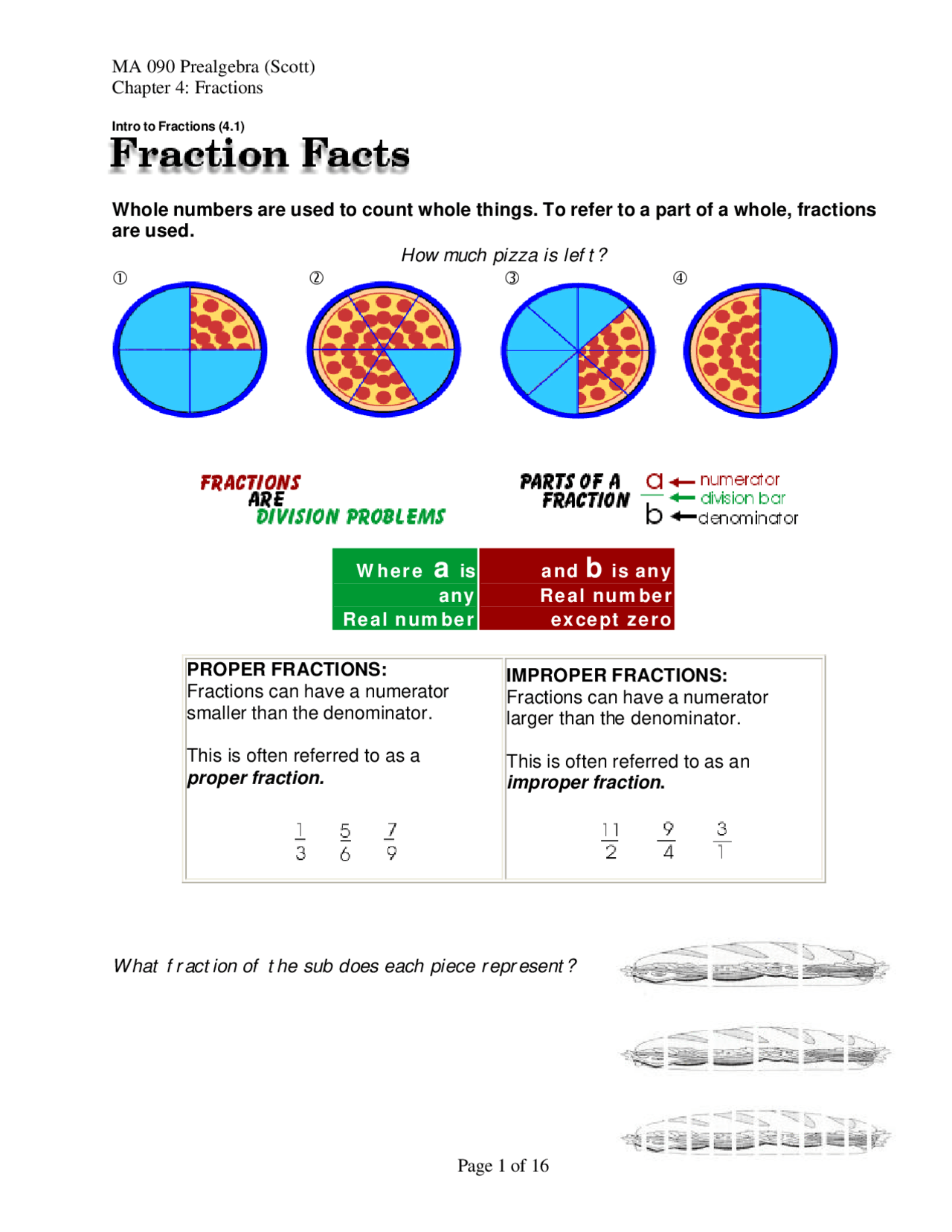 Fractions Facts - Pre Algebra - Lecture Notes | MA 090 | Exams Algebra ...
