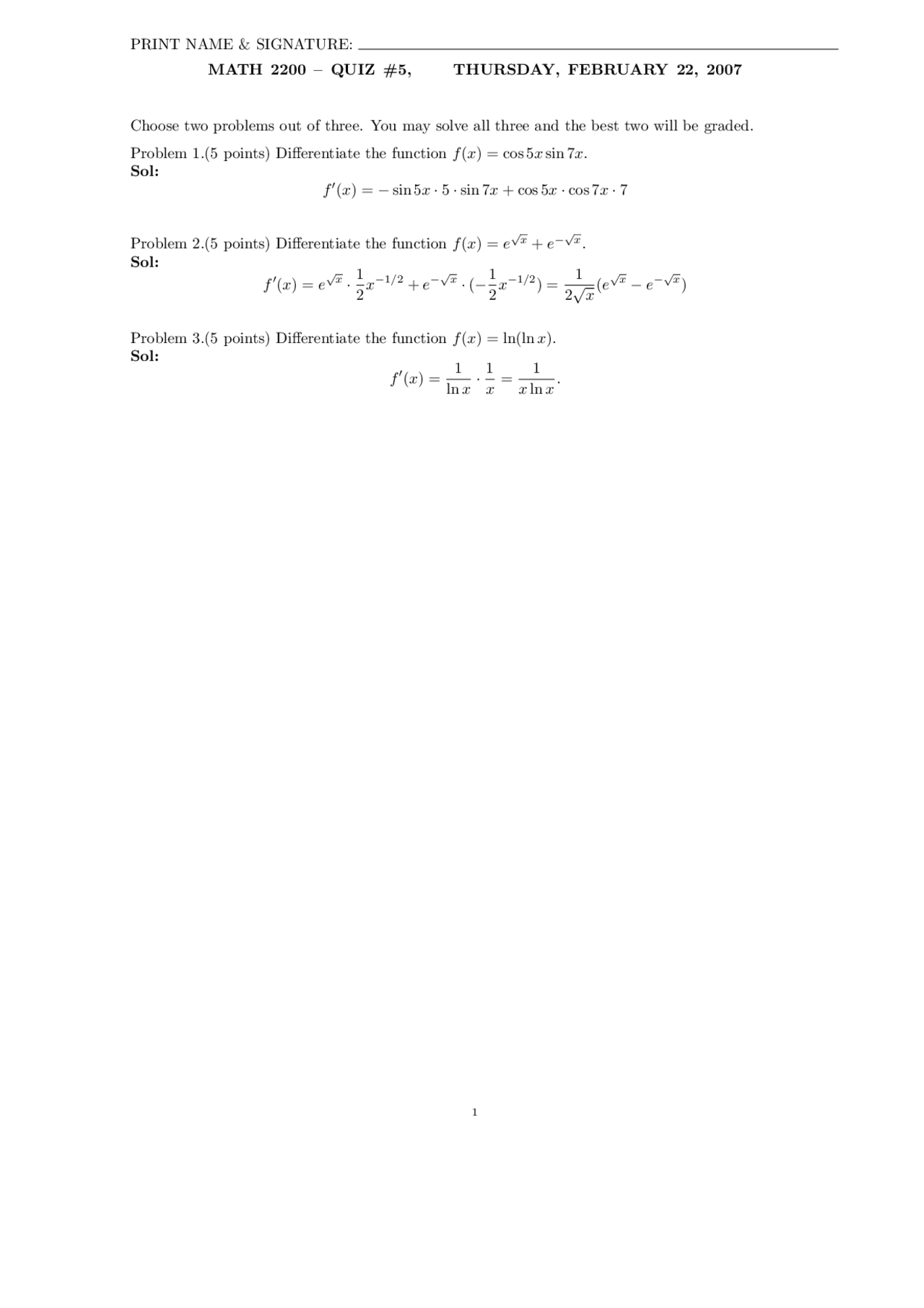 Quiz 5 Questions With Solution Analytic Geometry And Calculus Math