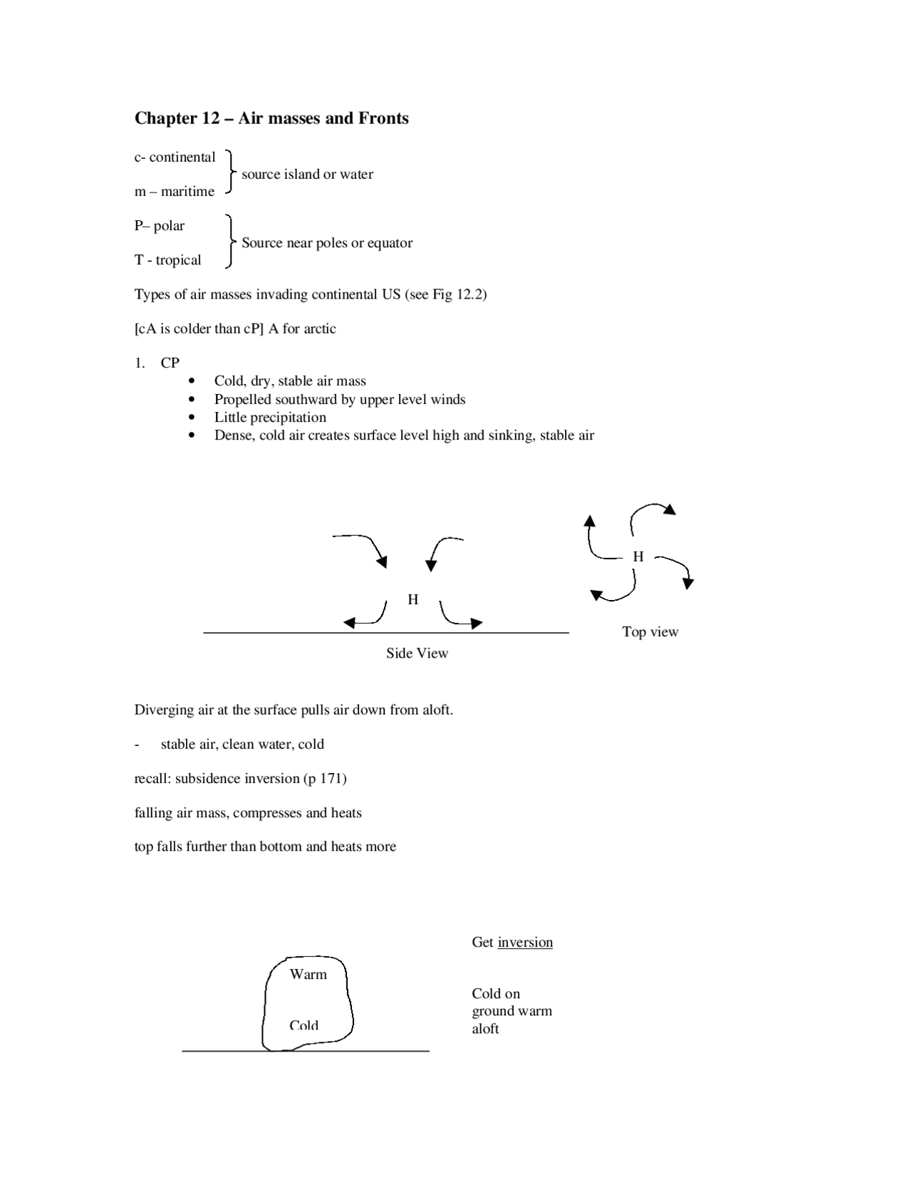 Notes On Air Masses And Fronts Introduction To Weather Met 1010