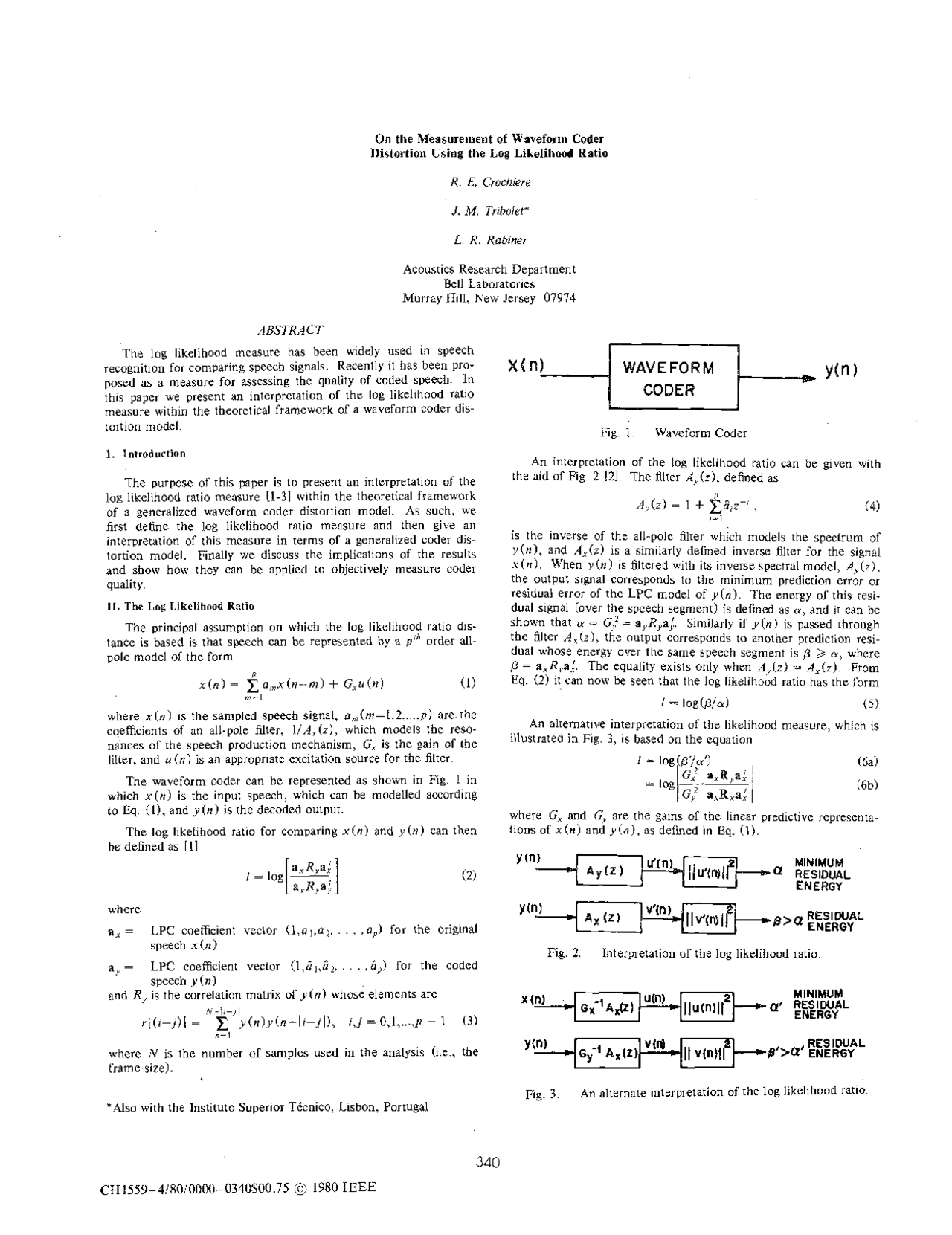 On The Measurement Of Waveform Coder Distortion Using The Log Likelihood Ratio Ch St 259 Docsity