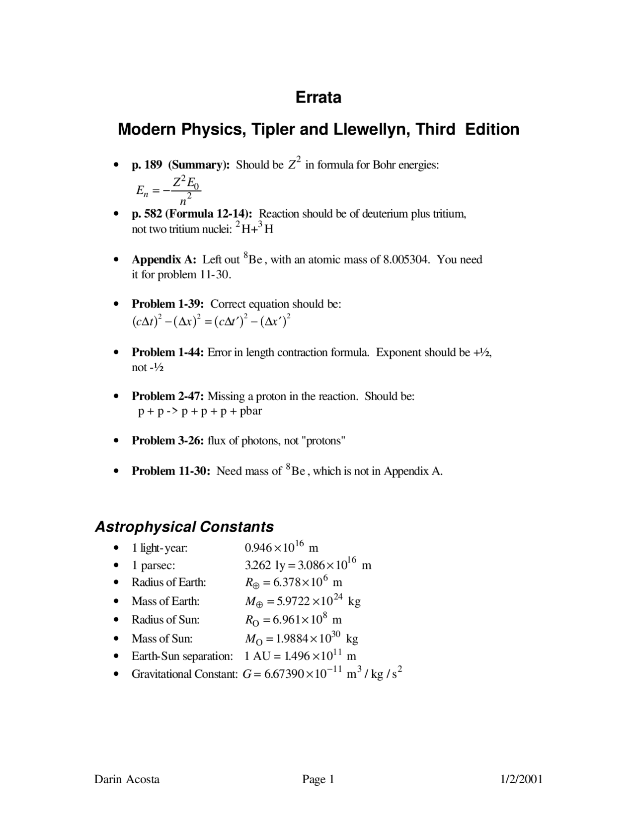 Astrophysical Constant in the Tipler and Llewellyn in Modern Physics | PHY 3101 - Docsity