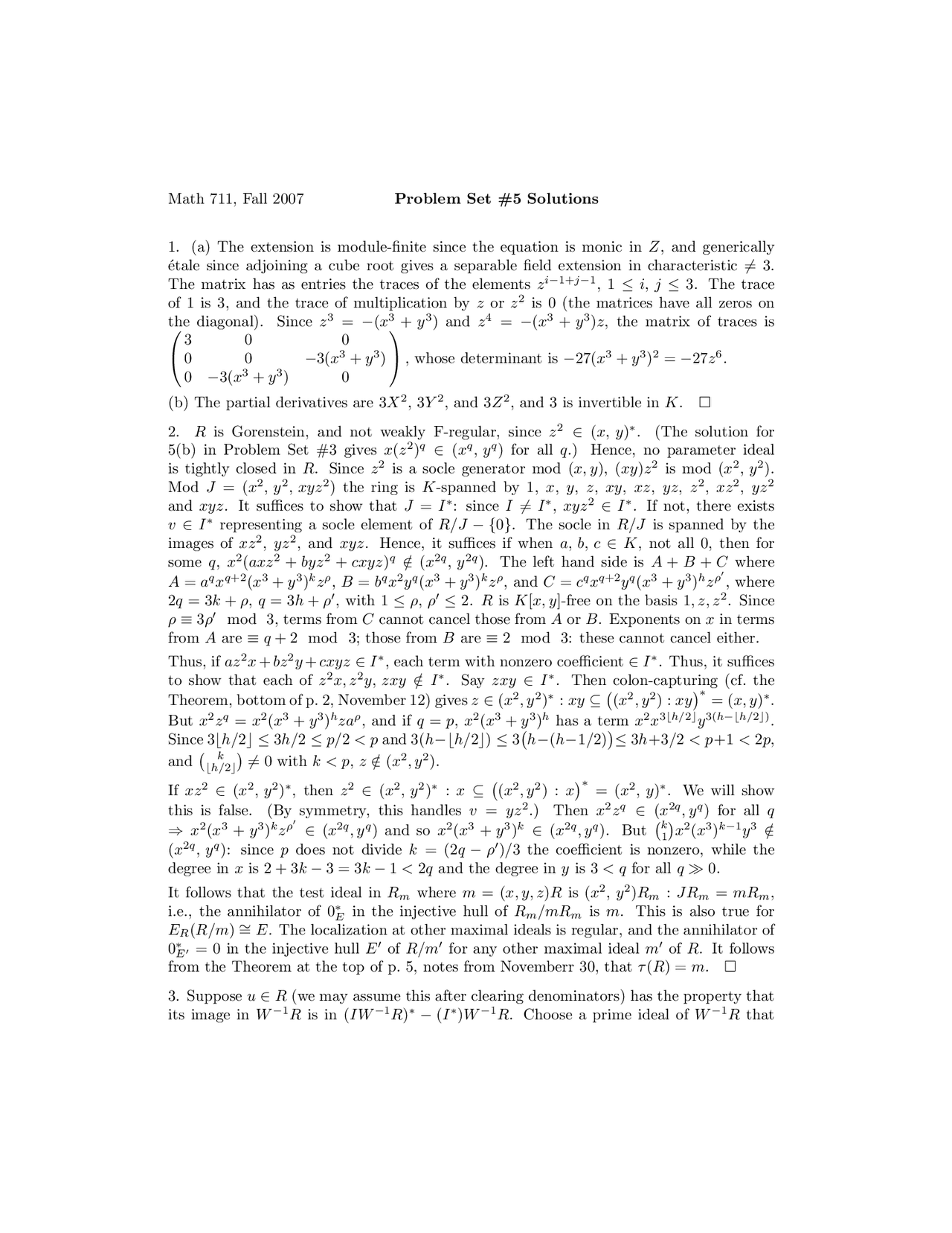 Homework Set 5 Answers - Advanced Algebra | MATH 711 | Assignments Algebra | Docsity
