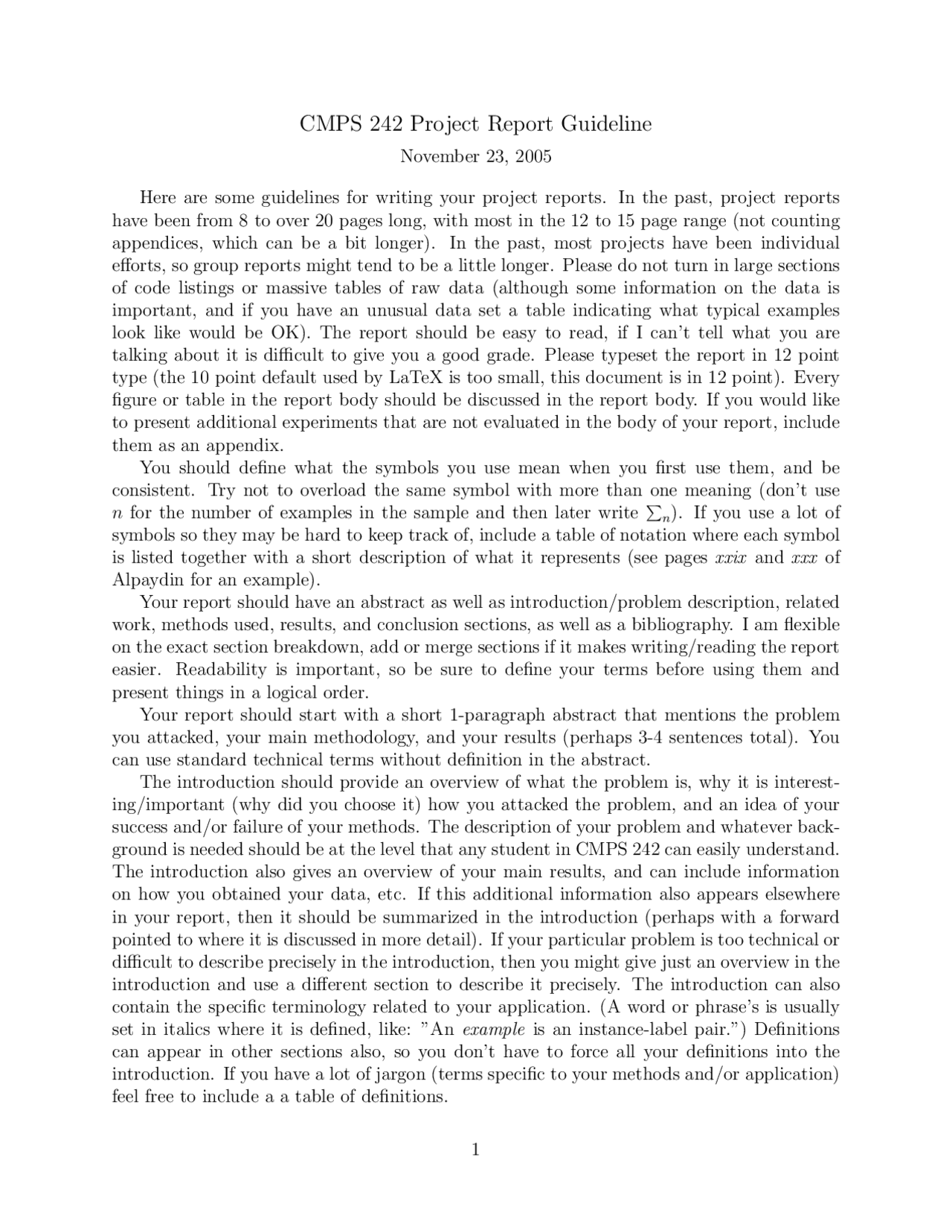 Project Report Guideline Machine Learning Cmps 242 Docsity