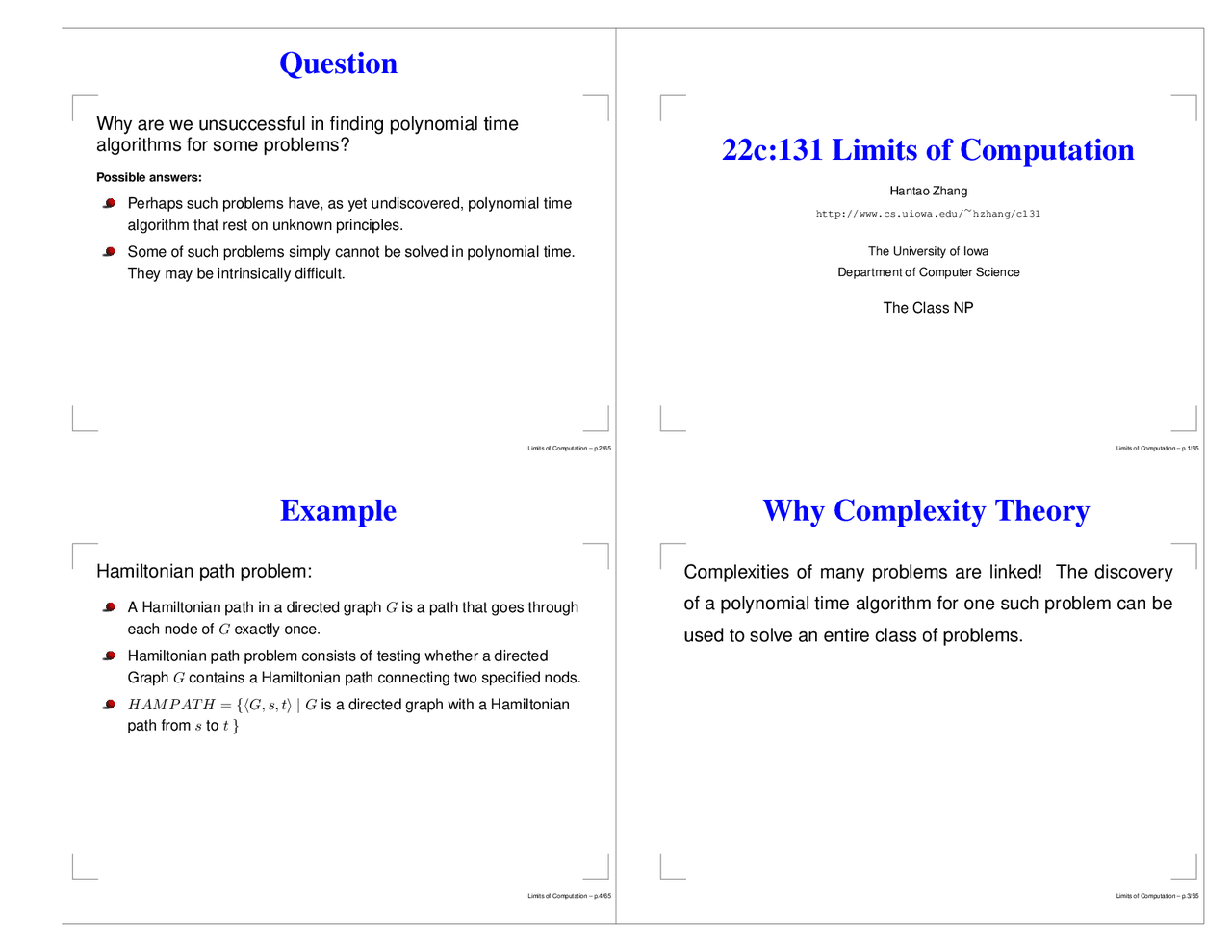 Polynomial Verifiability, A Hamiltonian Path - Lecture Slides | 22C 131 ...