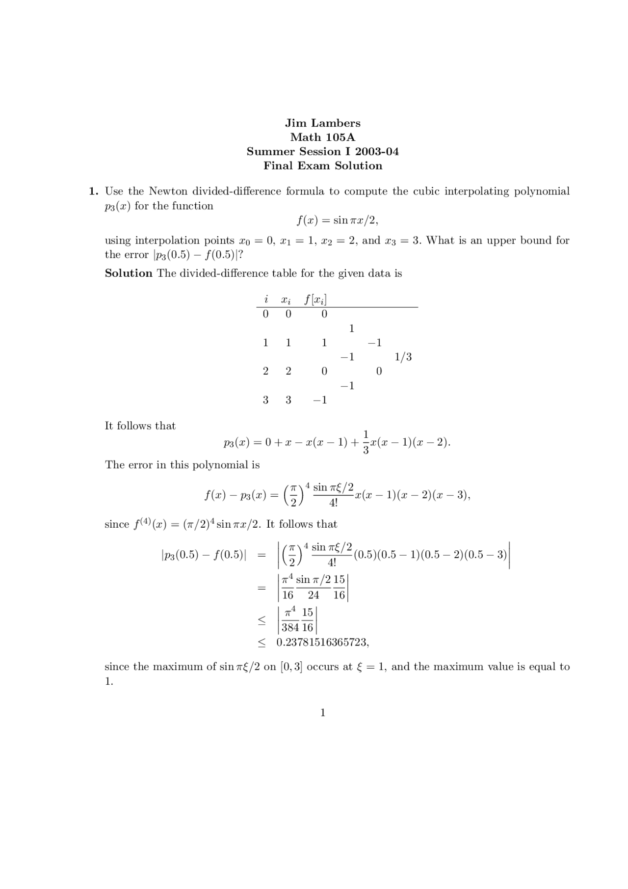 8 Solved Problems On Interpolating Polynomials Final Exam Math 105