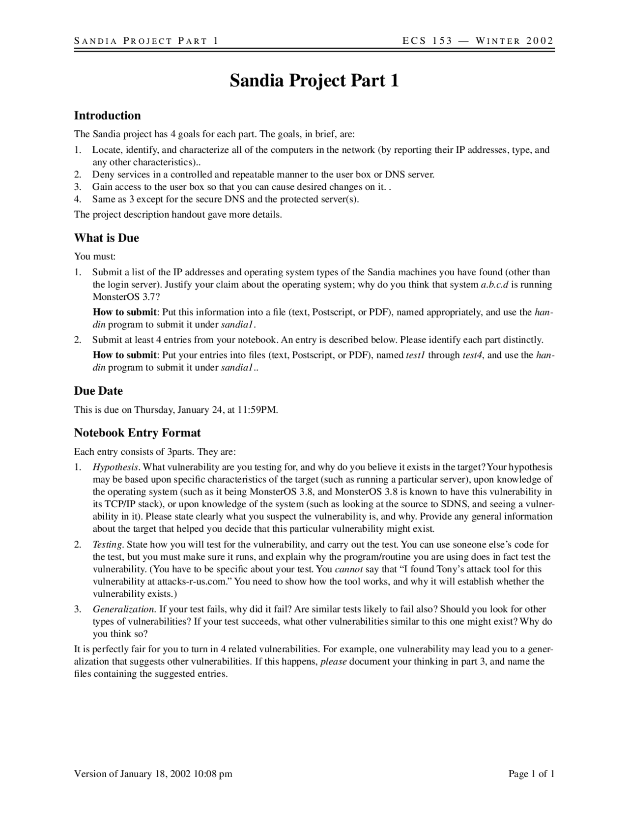 Sandia Project 1 - Computer Security | ECS 153 | Study Guides, Projects ...