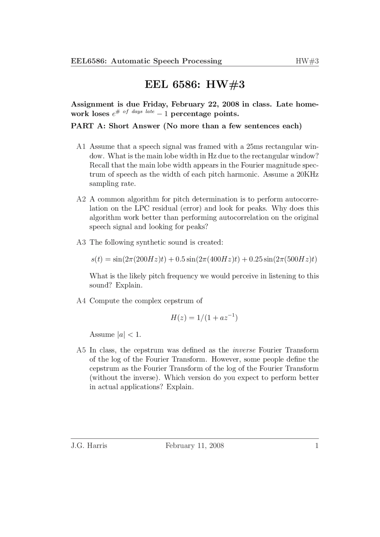 Assignment Iii Questions Automatic Speech Processing Eel 6586 Docsity