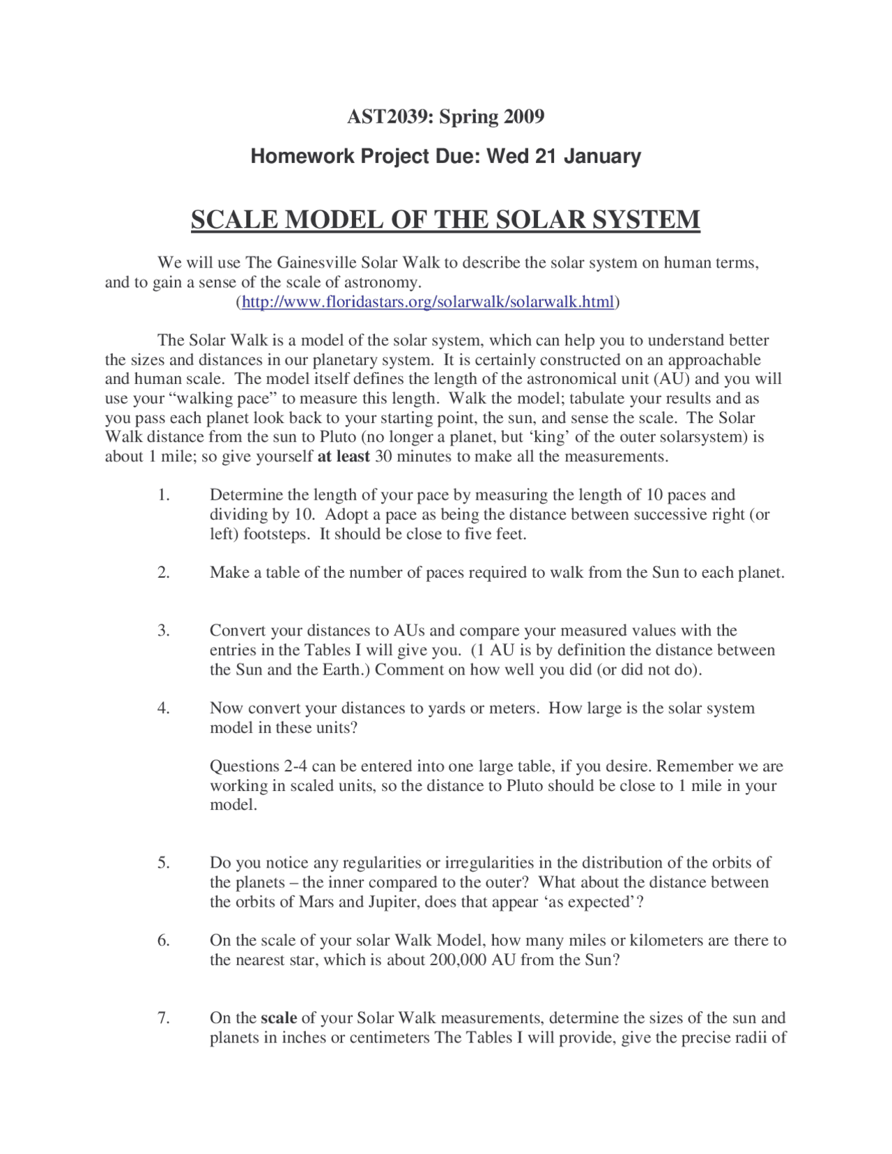 Scale Model Of The Solar System Homework Ast 2039 Docsity