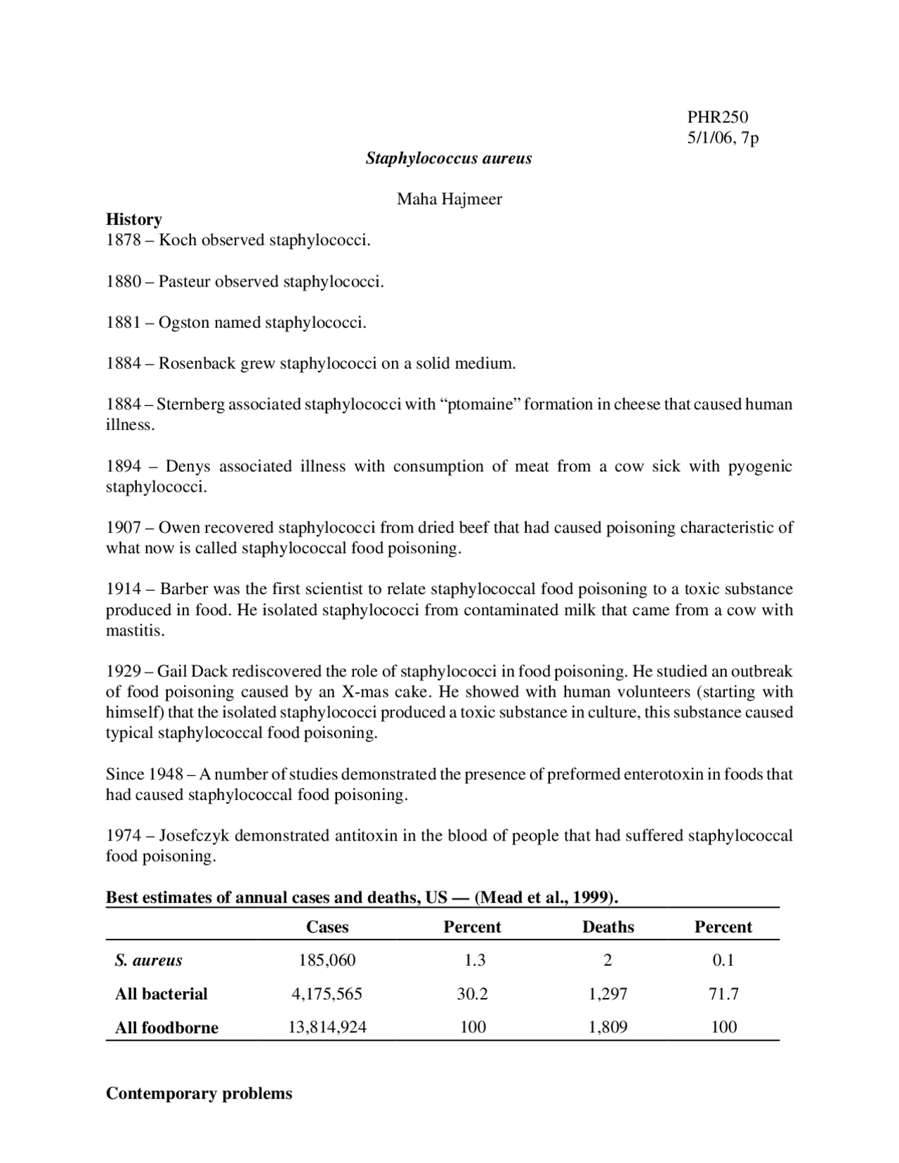 Staphylococcus Aureus Thesis Phr 250 Docsity