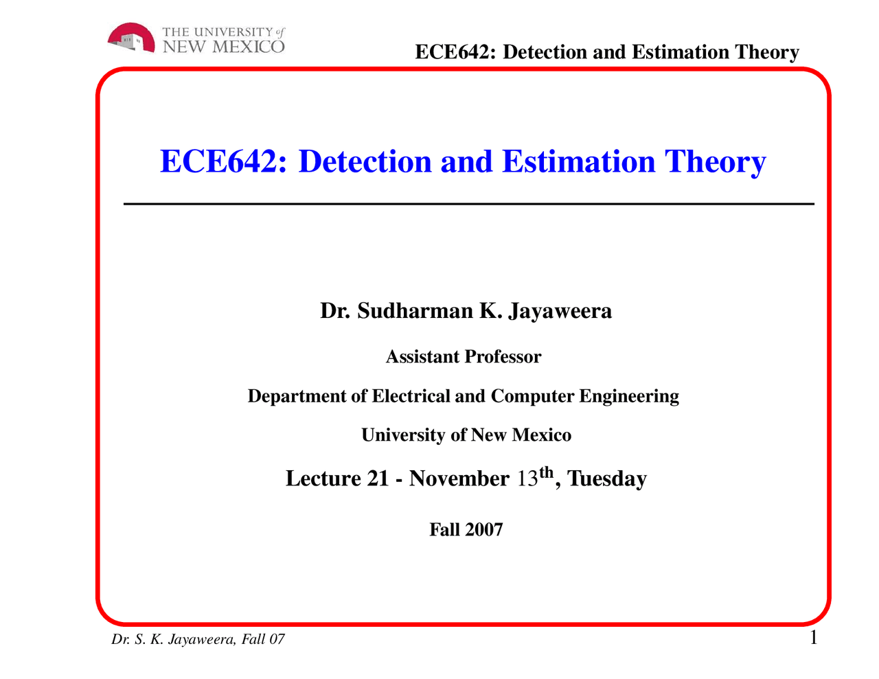 Exponential Families In Detection And Estimation Theory Ece 642 Docsity