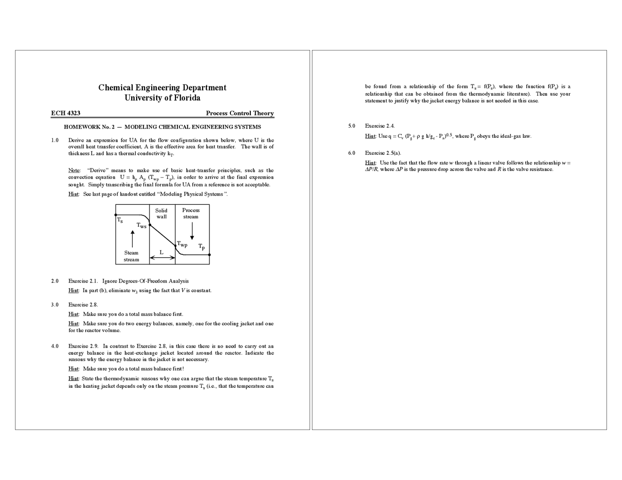 Homework 2 Modeling Chemical Engineering Systems Ech 4323 Docsity
