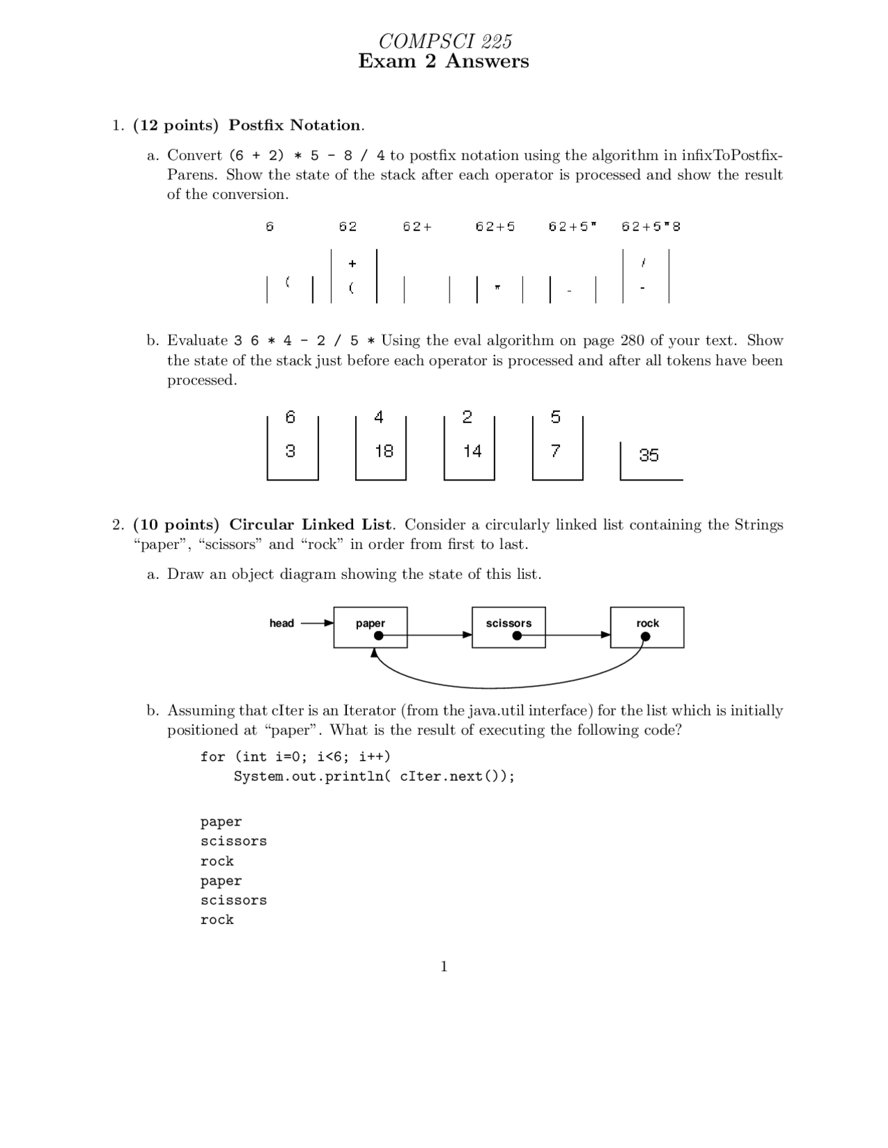 Answers Key Exam 2 Introduction To Computer Science Ii Compsci 225 Exams Computer Science