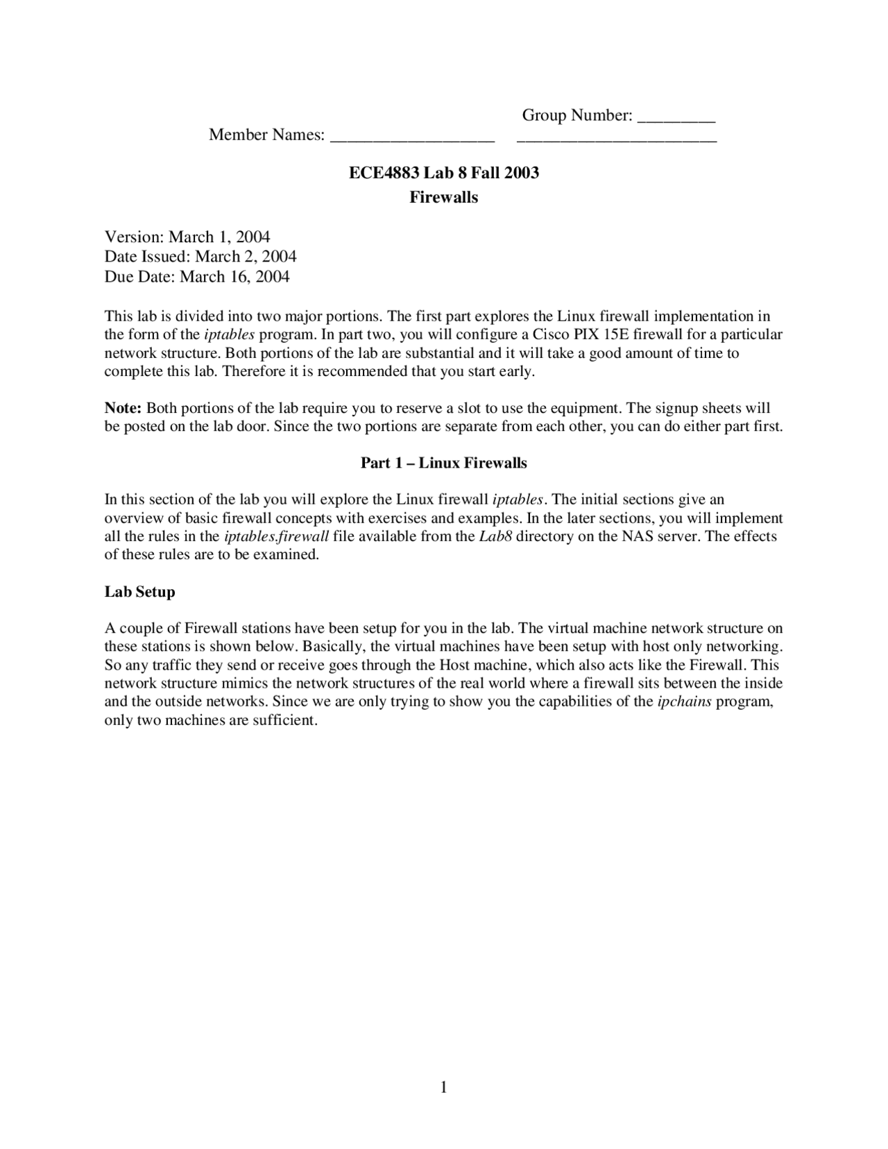 Firewalls Lab 8 Internetwork Security Ece 4883 Lab Reports