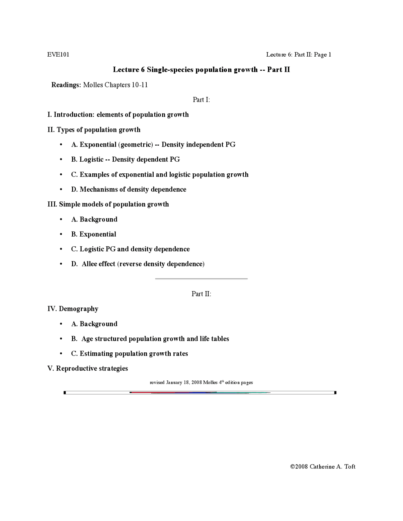 Single Species Population Growth - Lecture Notes | EVE 101 - Docsity
