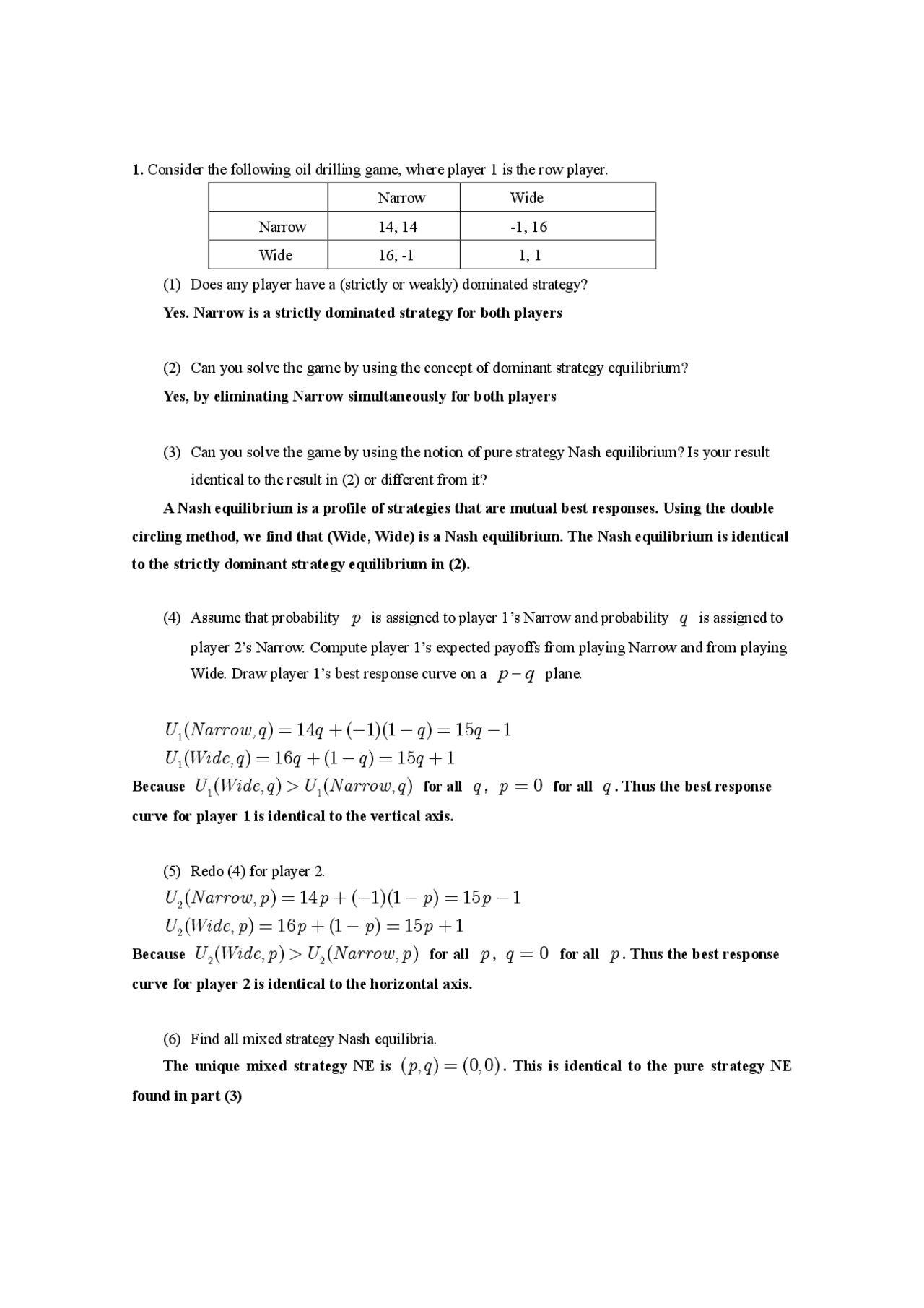 Midterm Exam With Questions Game Theory Econ 309 Docsity