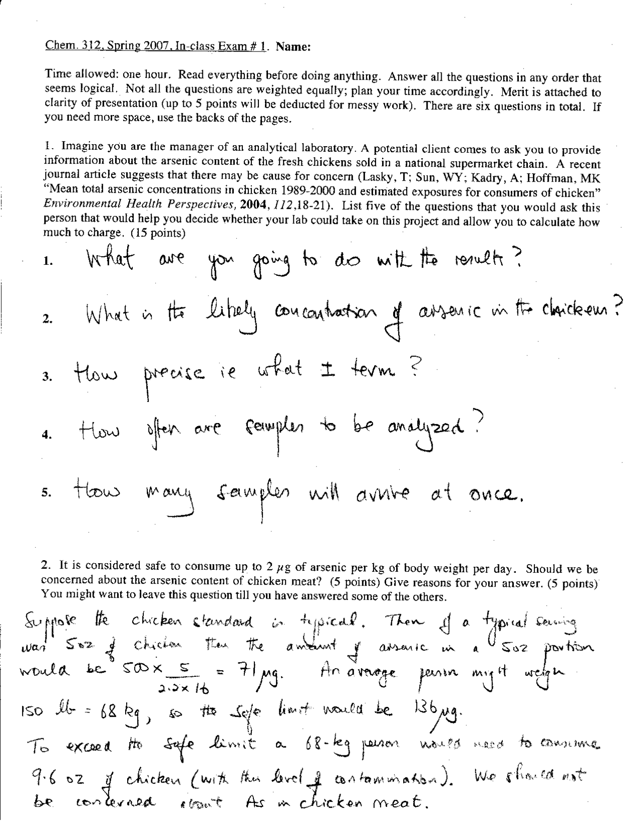 6 Questions With Solution Of Analytical Chemistry Exam 1 Chem 312