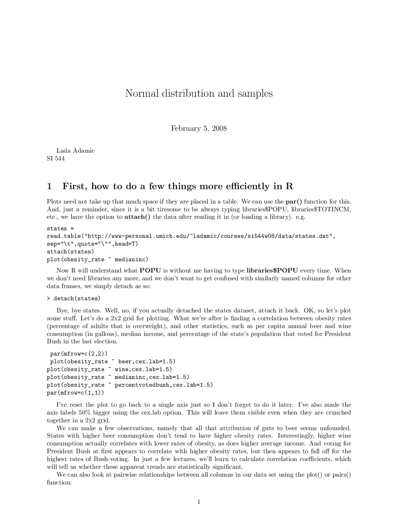 Normal Distribution And Samples Lecture Notes Si 544 Docsity