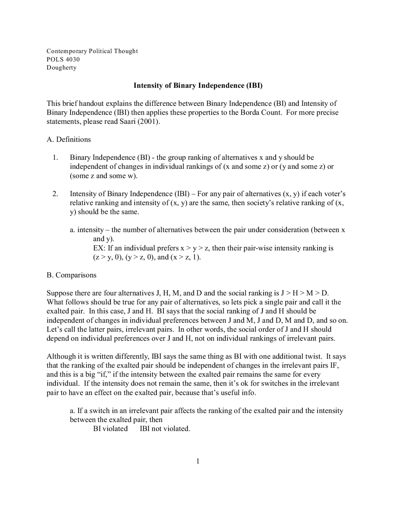 Handout on Binary Independence and Intensity of Binary Independence ...
