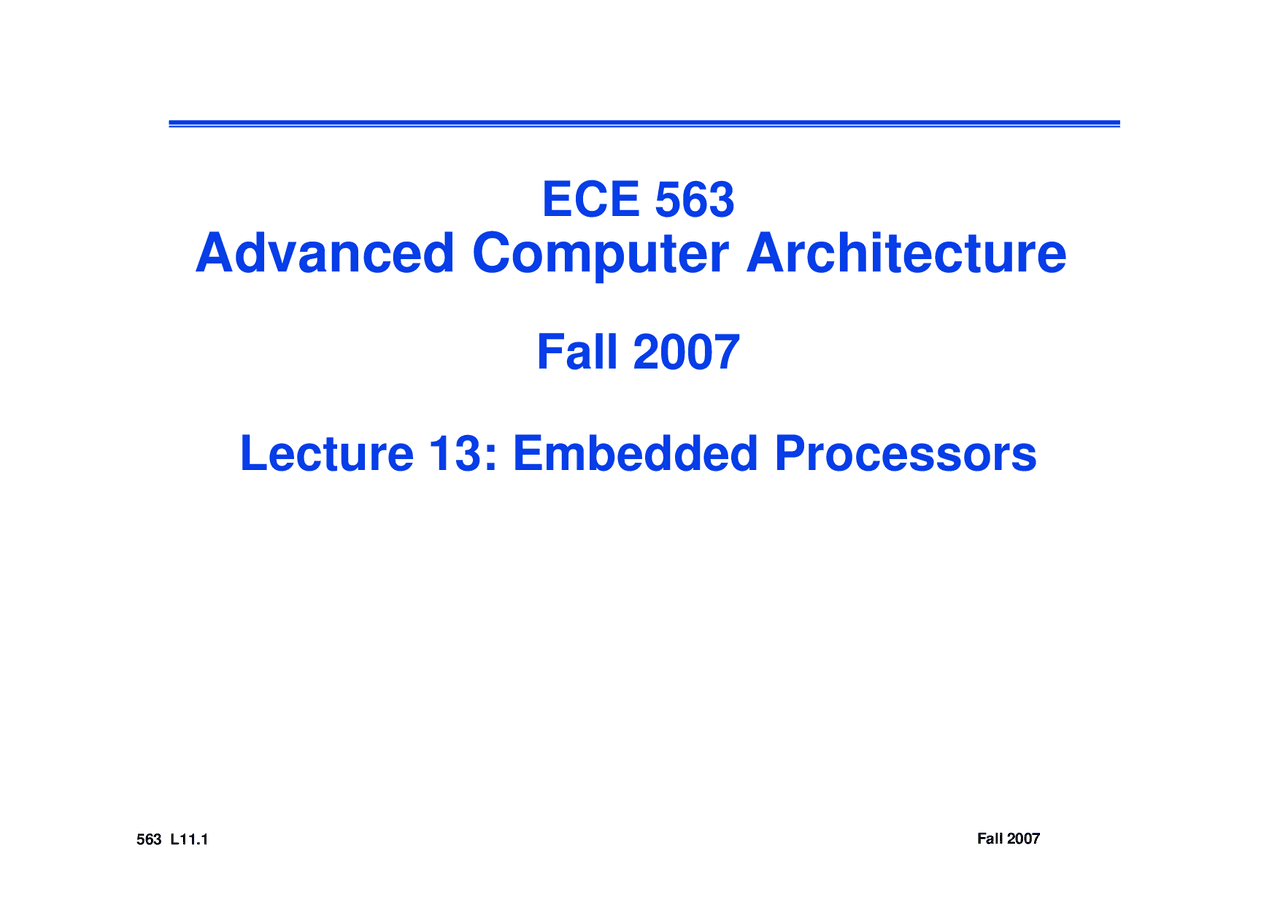 Embedded Processors In Computer Architecture Lecture Slides 332 563 Docsity