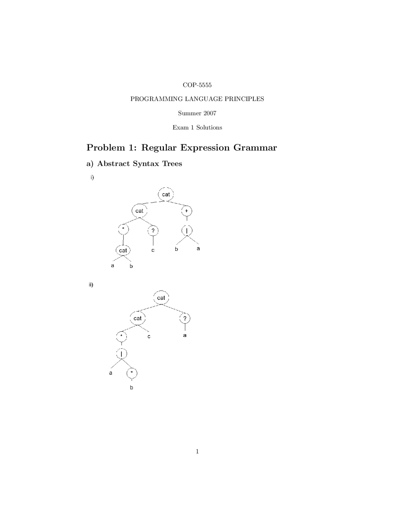 Solved Problems On Regular Expressions Of Grammars Exam Cop 5555 Docsity