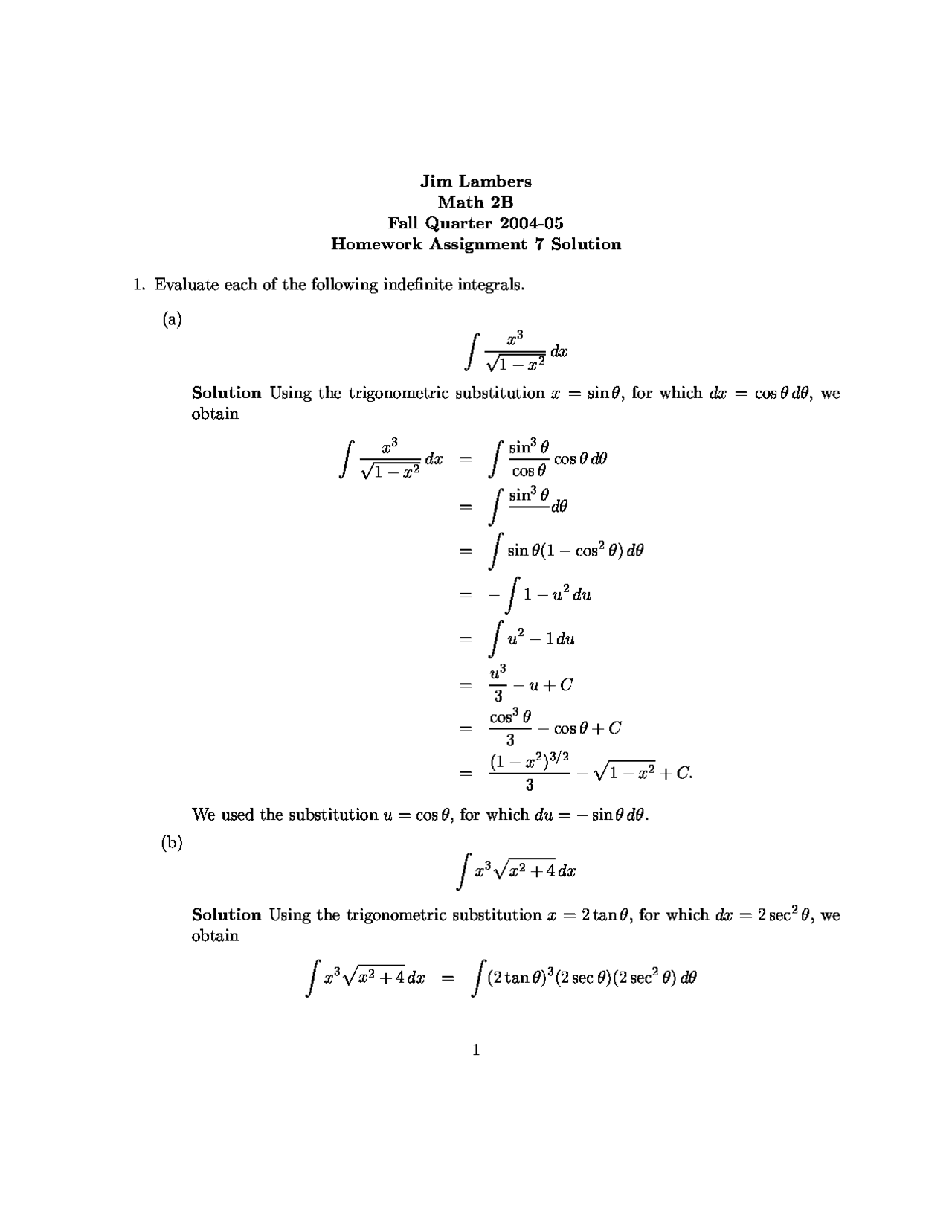 Evaluate Definite And Indefinite Integrals Homework 7 Solutions