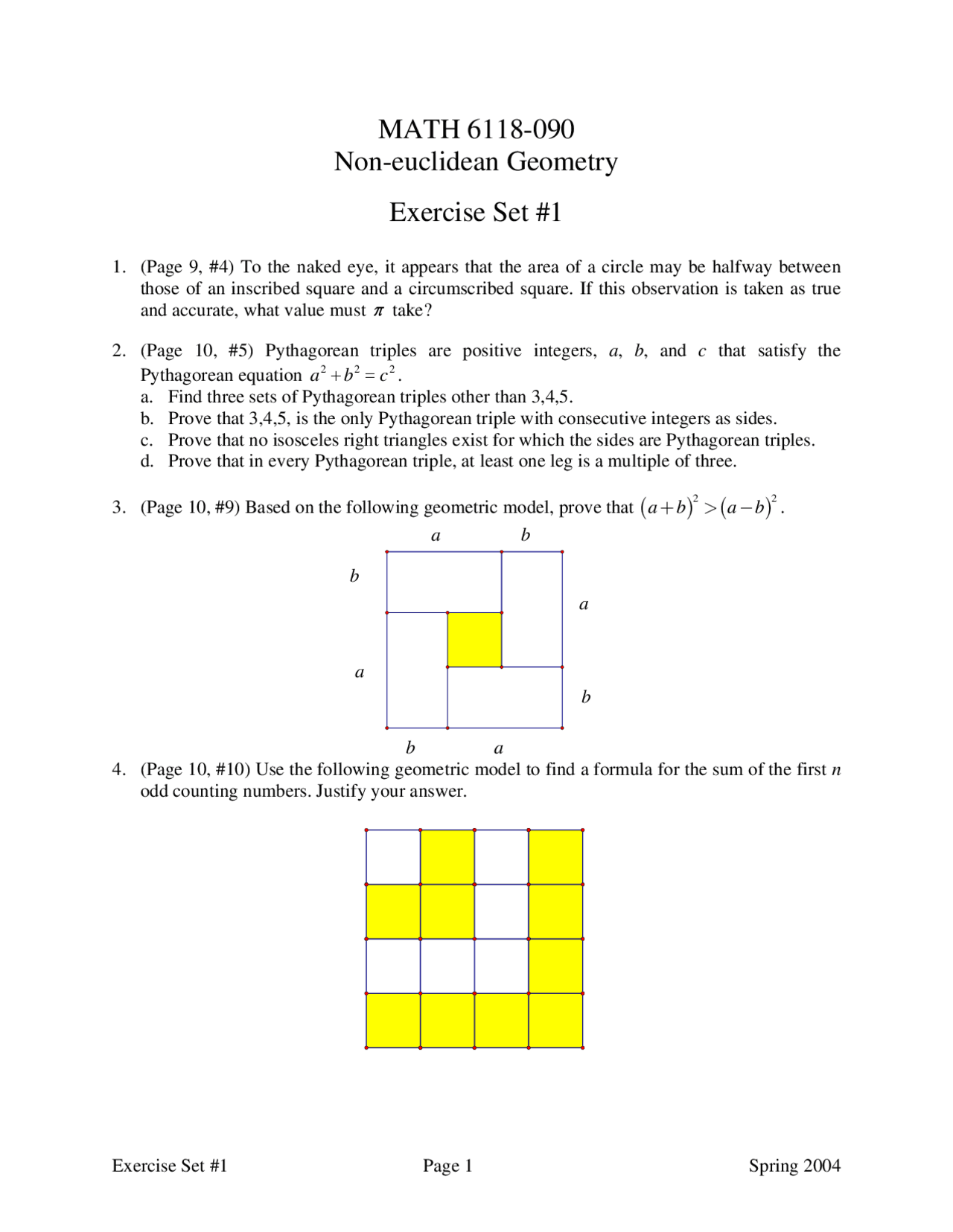 5 Questions For Assignment 1 Non Euclidean Geometry Math 6118 Docsity
