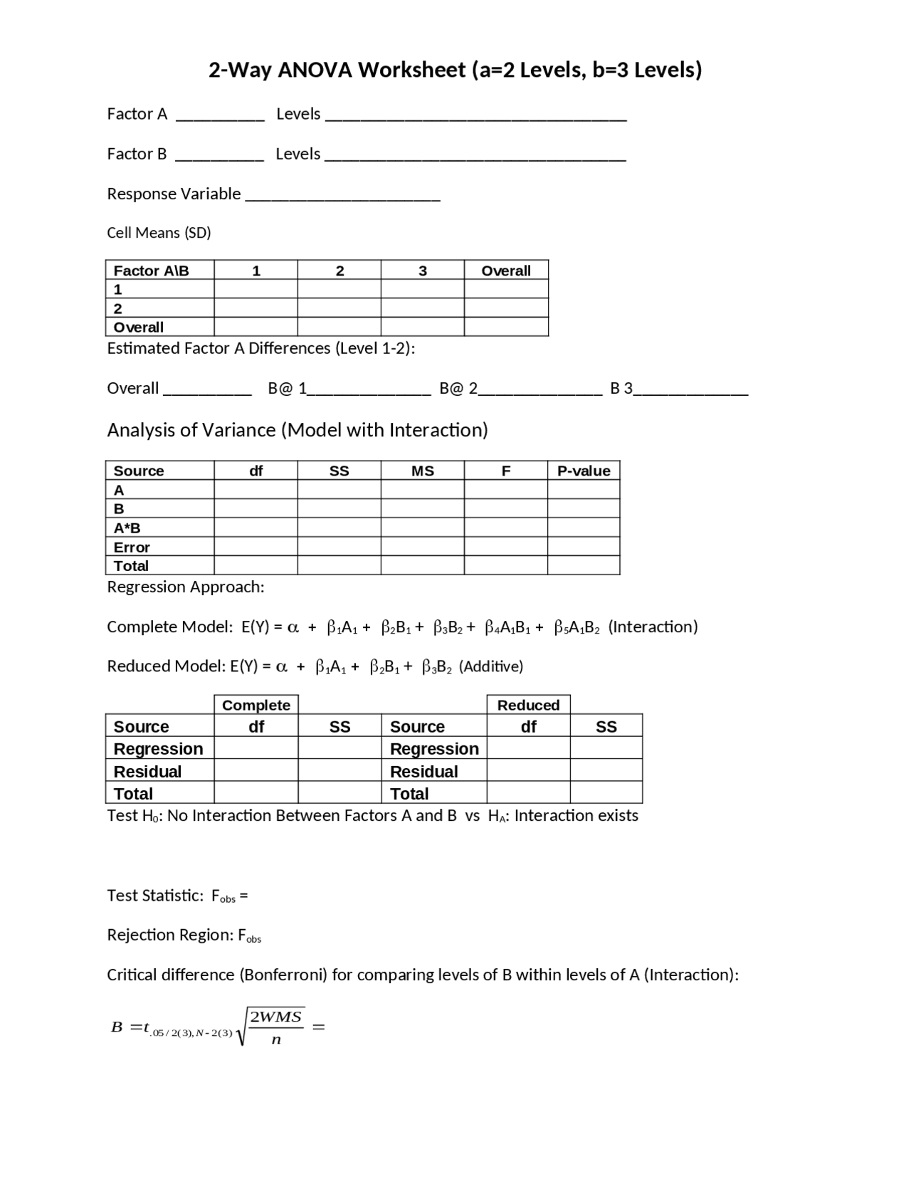 Assignment Statistics 2 Way Anova Worksheet Docsity
