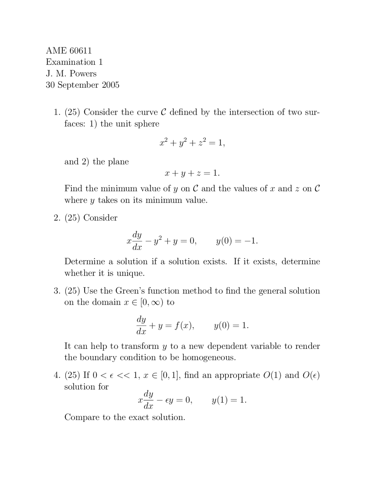 Practice Exam 1 Mathematical Methods I Fall 2005 Ame 60611 Docsity