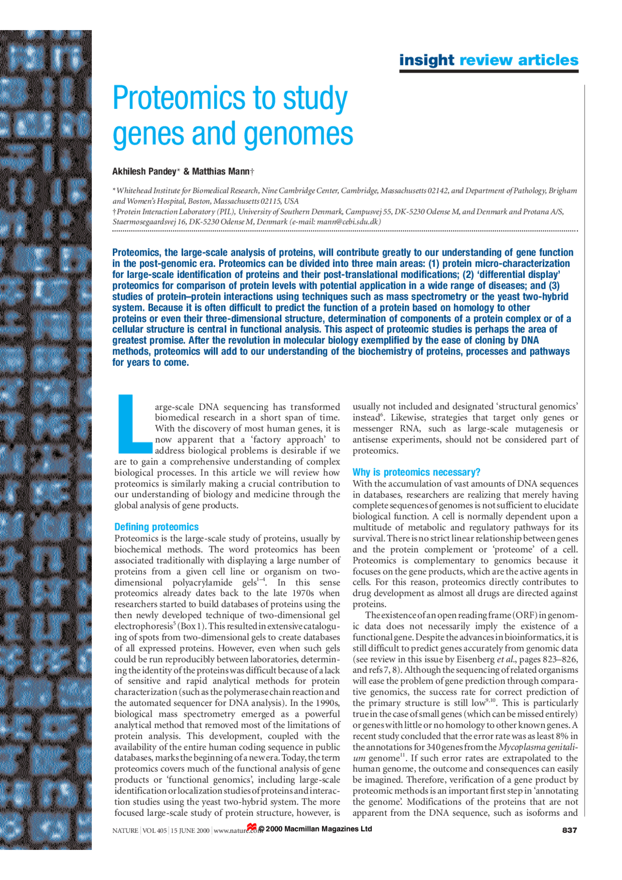 Proteomics to Study Genes and Genomes - Review Articles | 750 800 - Docsity