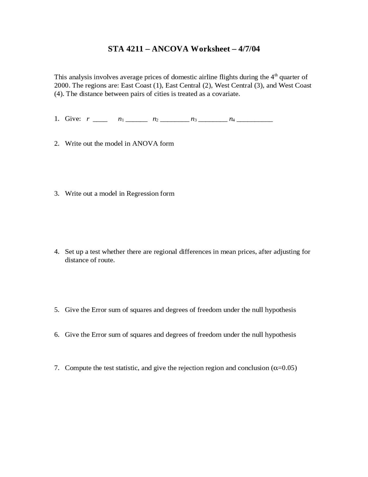 9 Questions On Design Of Experiments Exam Sta 4211 Docsity