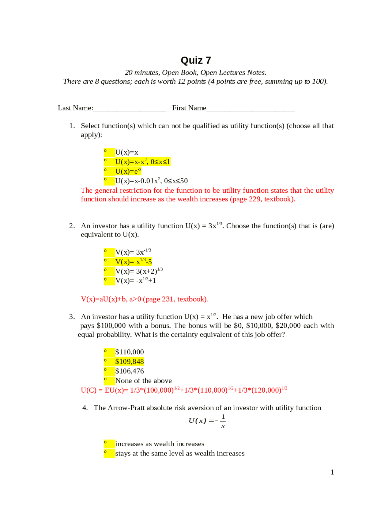 Quiz 7 With Answer Key Advanced Engineer Economy Ein 6357 Docsity