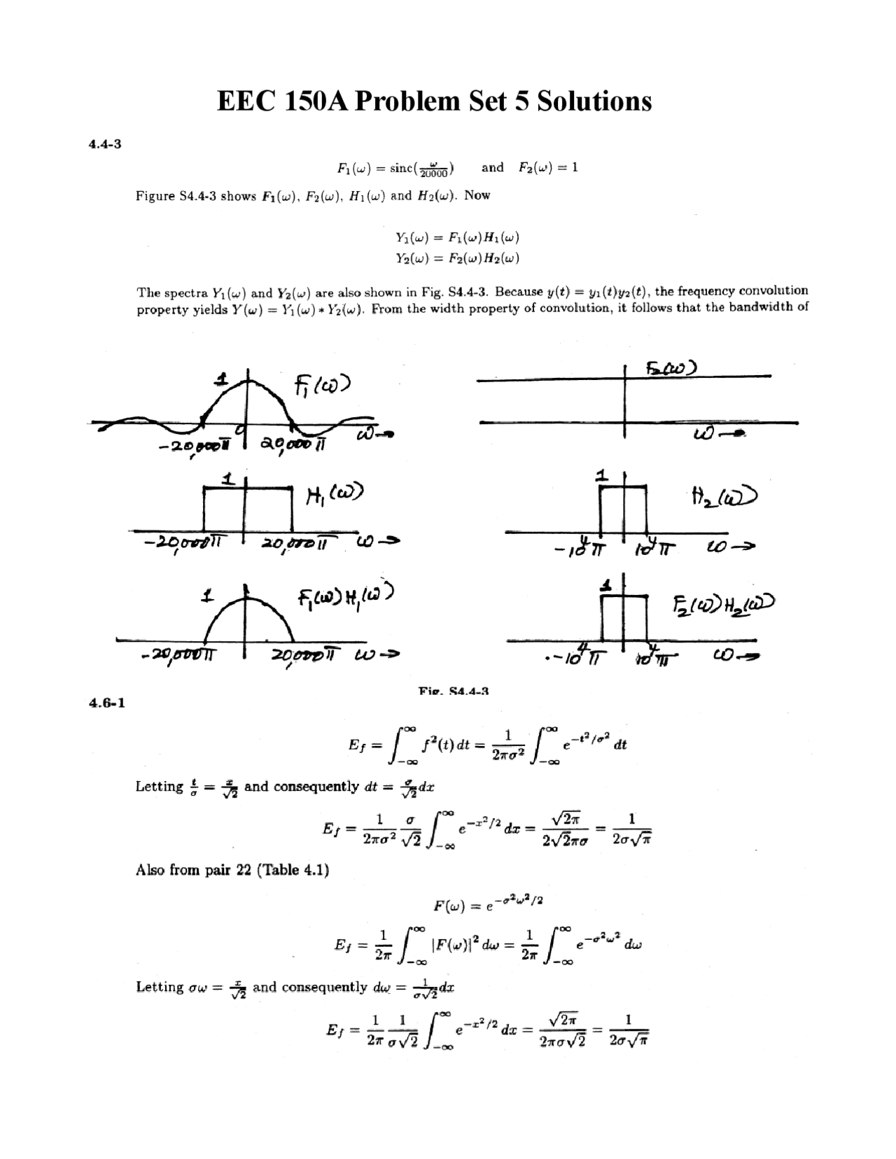 Problems Set 5 With Solution Signals And Systems I Eec 150a Docsity