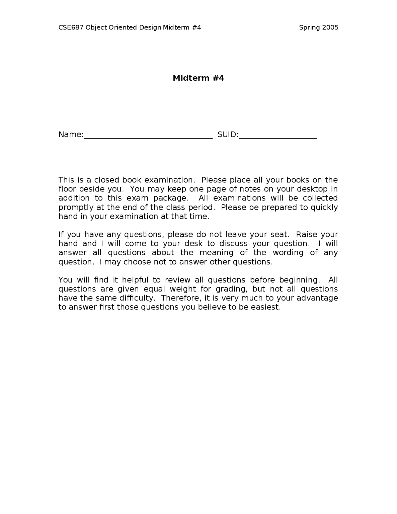 Object Oriented Design Midterm Exam Cse 687 Docsity