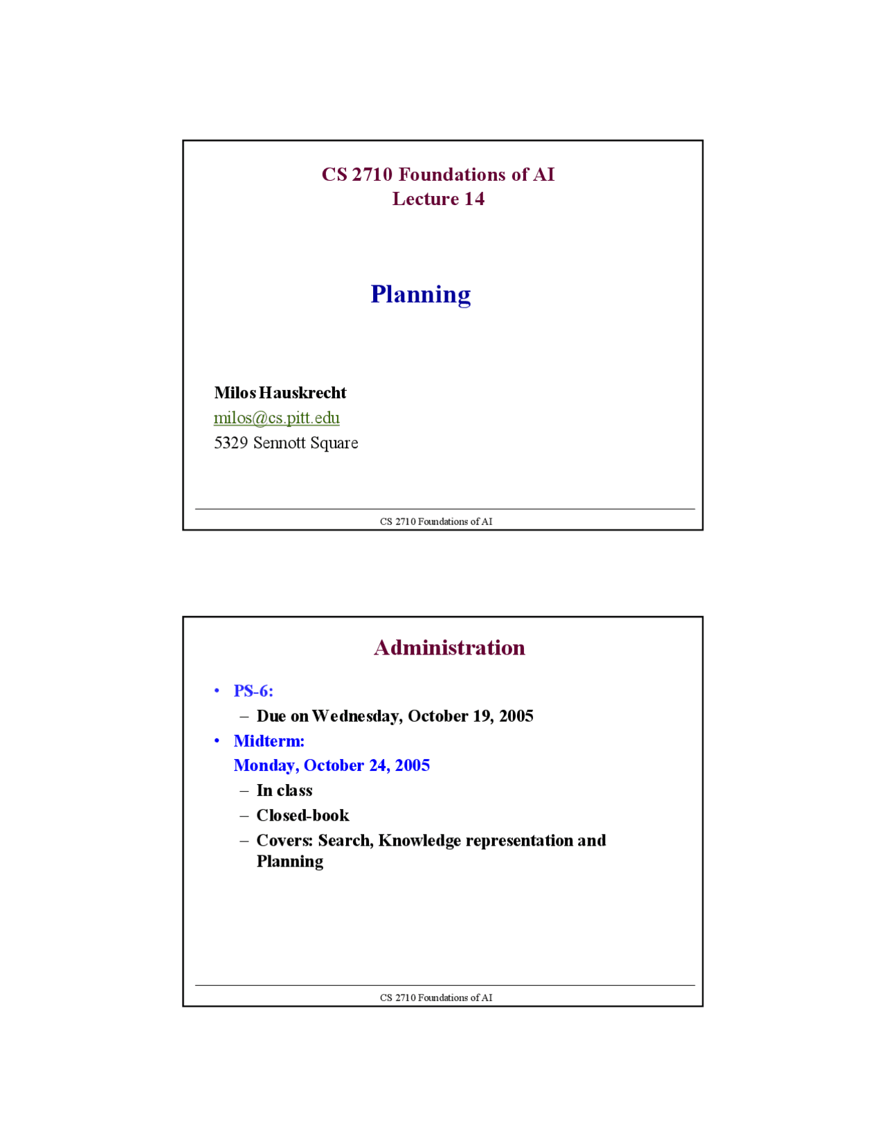 Lecture Slides On Planning Foundations Of Artificial Intelligence