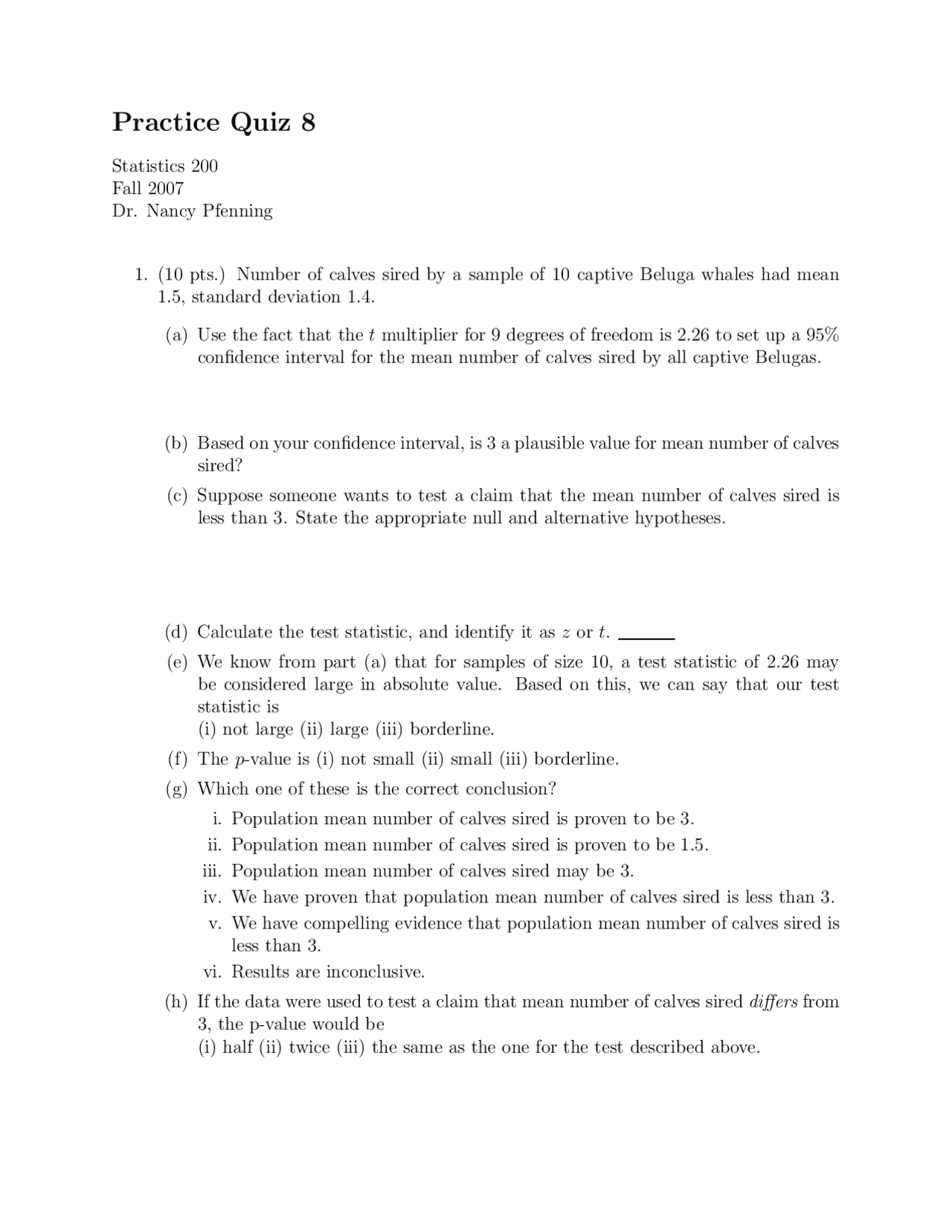 Practice Quiz 8 Basic Applied Statistics Stat 0200 Docsity