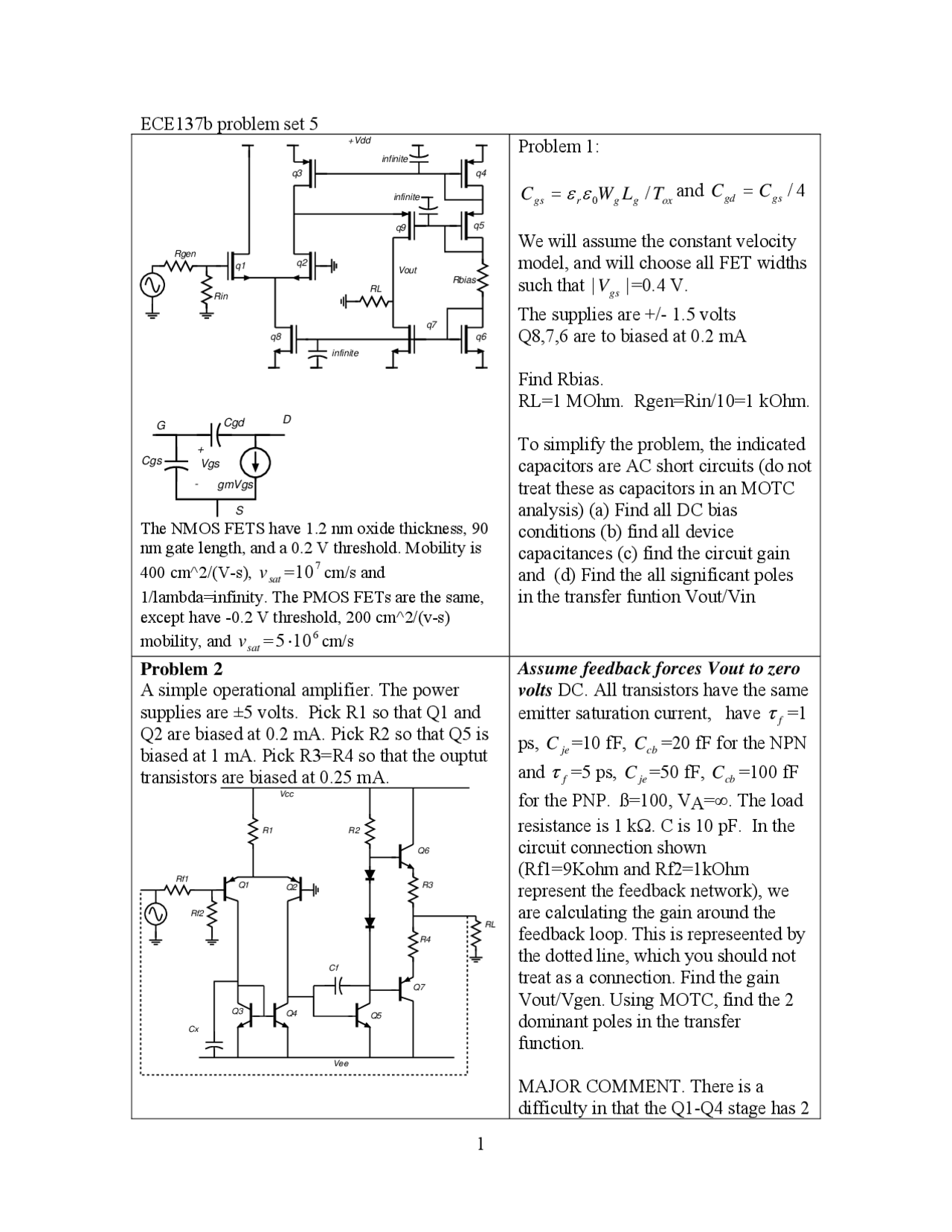 Problem Set 5 Solutions Circuits And Electronic Ii Ece 137b Docsity