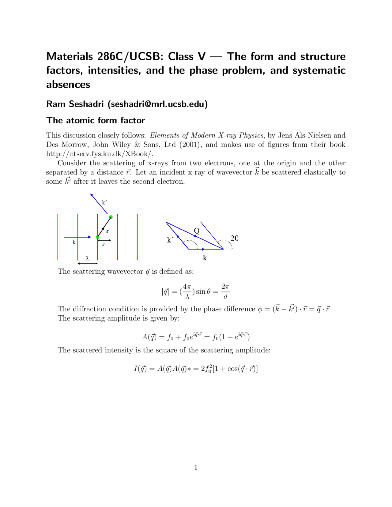 The Form and Structure Factors, Intensities/Phase Problem/Systematic ...