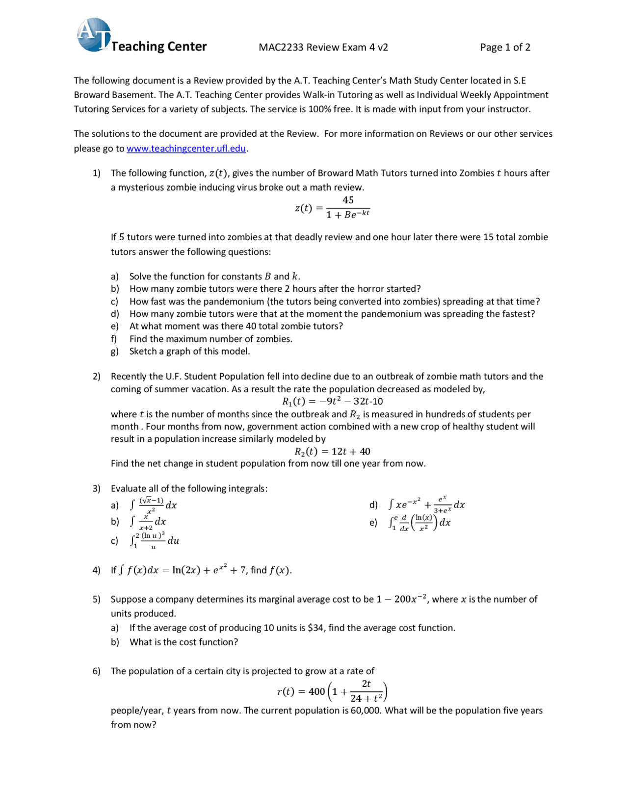 14 Questions With Solutions Survey Calculus L Mac 2233 Docsity